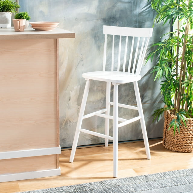 SAFAVIEH Providence Solid Spindle Back Bar Stool with Footrest, White ...