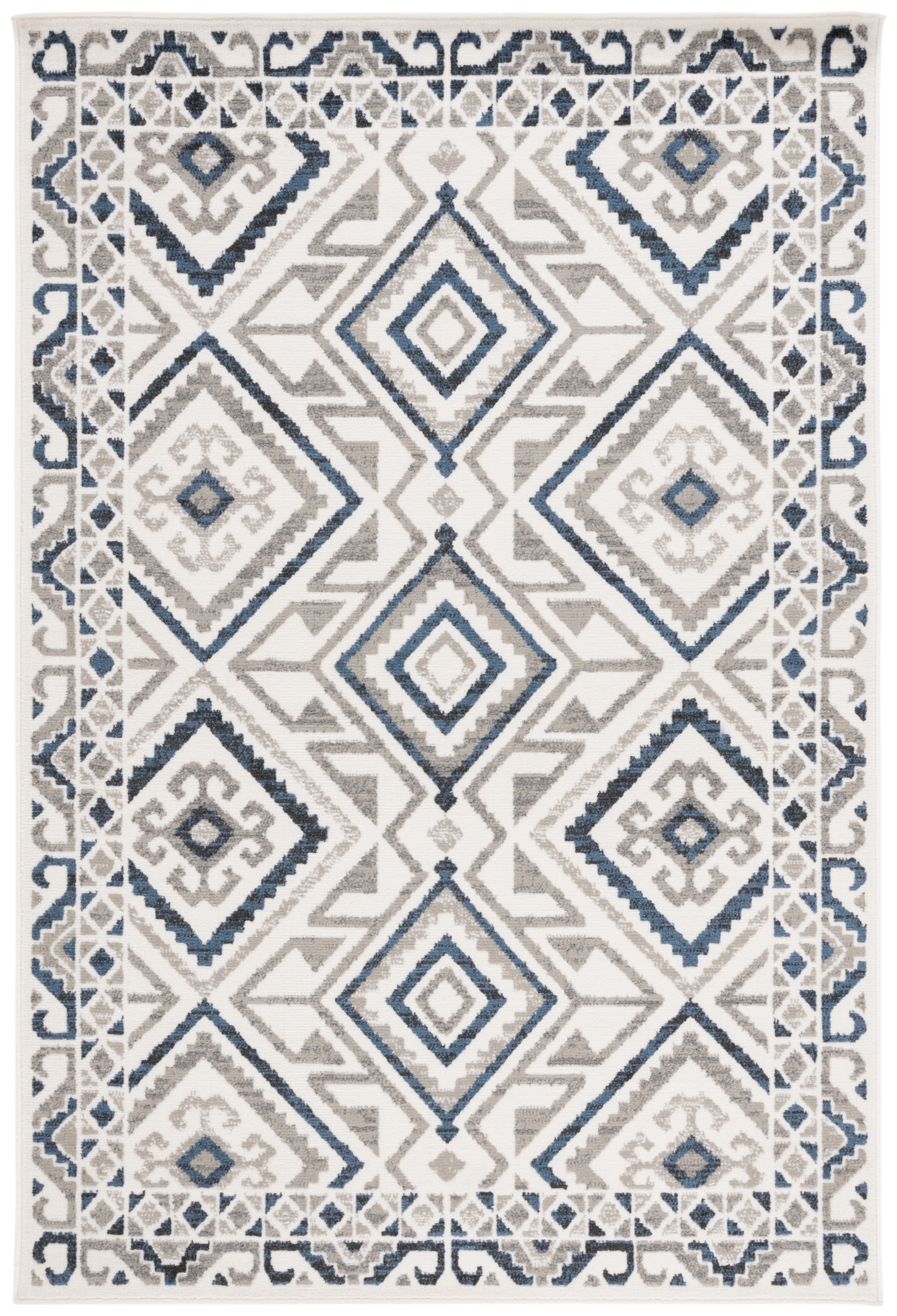 SAFAVIEH Pyramid Fowler Geometric Area Rug, Ivory/Grey Navy, 5'3" x 7'8 ...