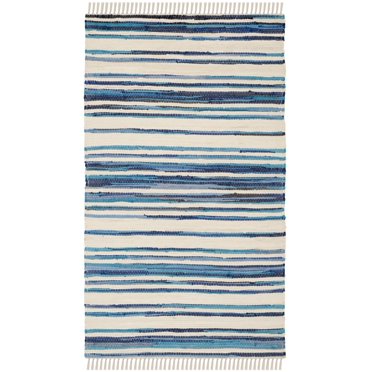 SAFAVIEH Rag Skylar Striped Cotton Runner Rug, Turquoise/Multi, 2'3" x ...
