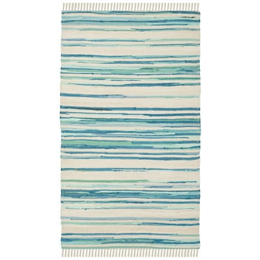 SAFAVIEH Rag Robynne Striped Cotton Runner Rug, Aqua/Multi, 2'3" x 5 ...