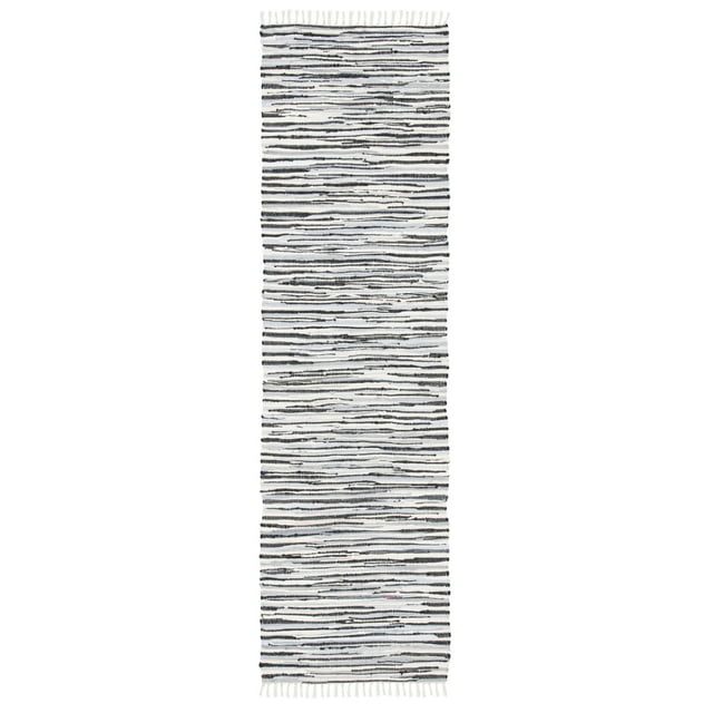 SAFAVIEH Rag Elena Striped Cotton Runner Rug, Black/Multi, 2'3" x 9 ...