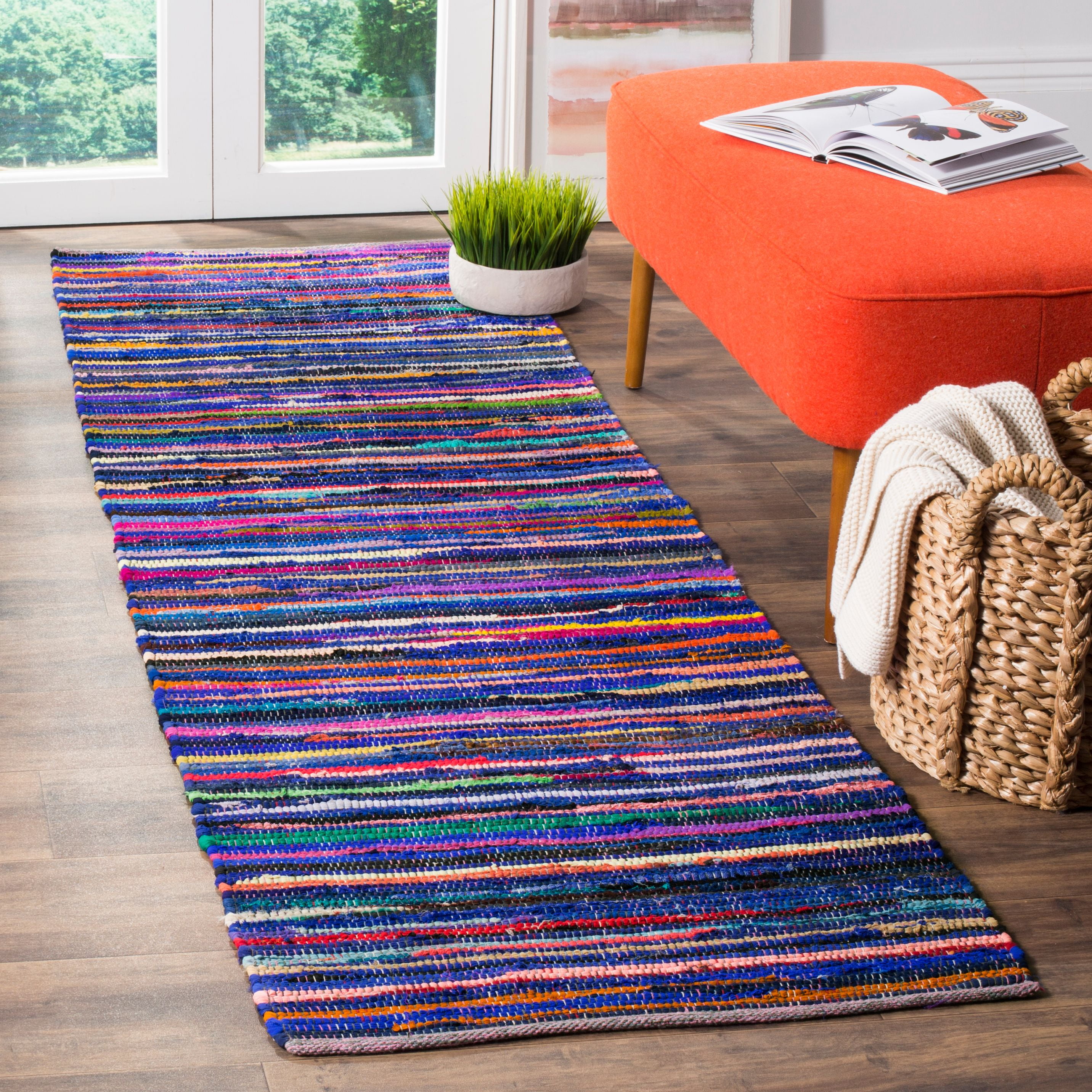 SAFAVIEH Rag Petar Striped Cotton Runner Rug, Blue/Multi, 2'3" x 5 ...