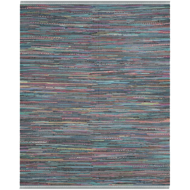SAFAVIEH Rag Robynne Striped Cotton Area Rug, Aqua/Multi, 9' x 12 ...