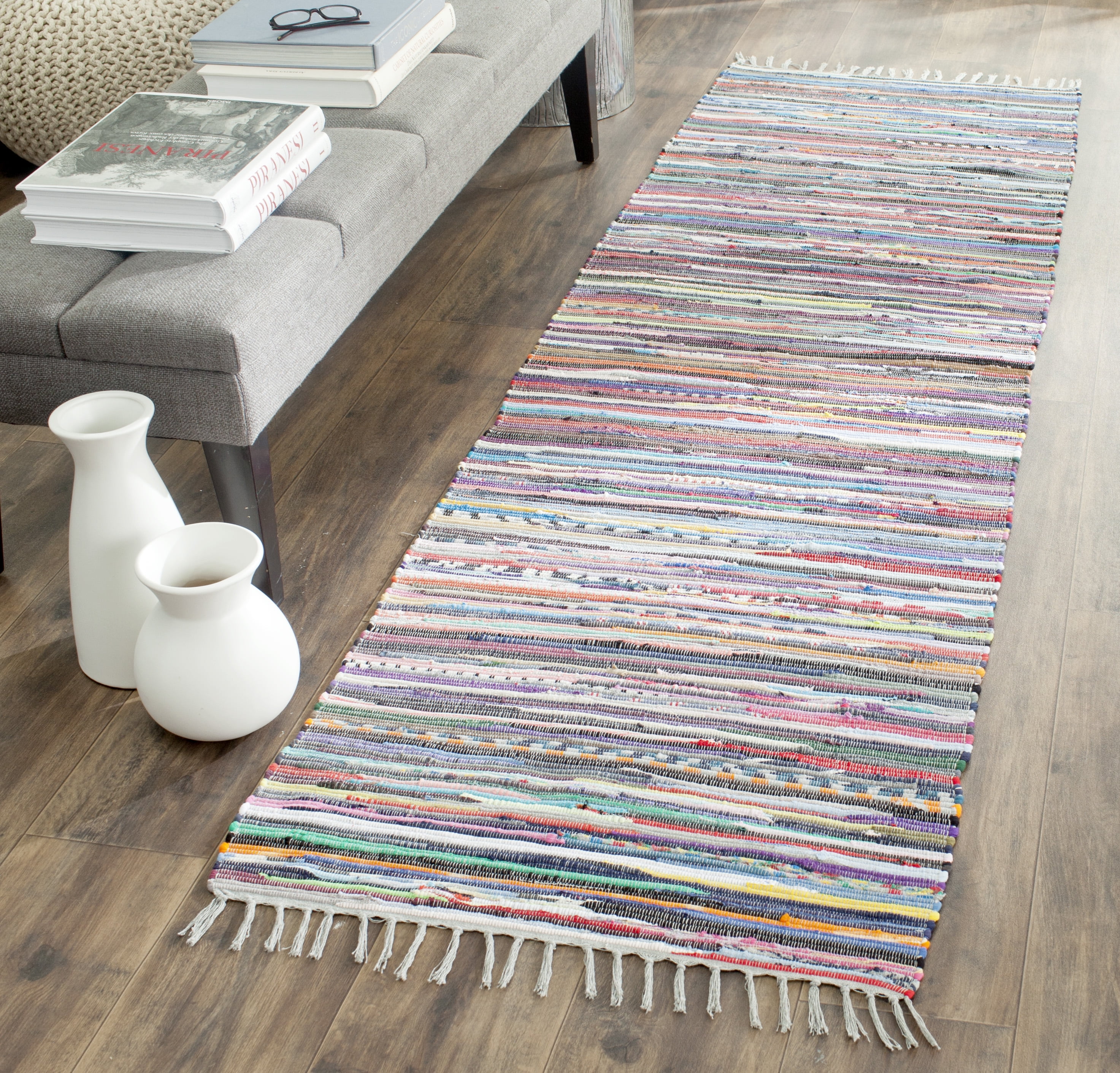 SAFAVIEH Rag Robynne Striped Cotton Runner Rug, Grey/Multi, 2'3" x 14 ...