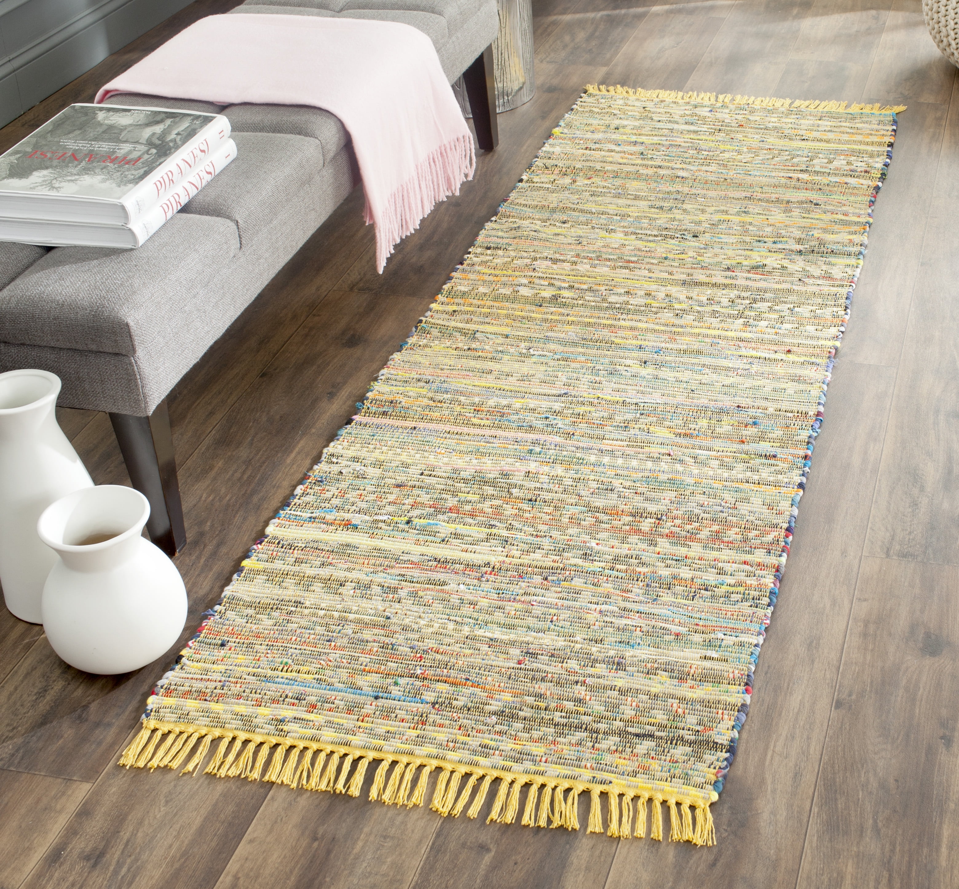 SAFAVIEH Rag Robynne Striped Cotton Runner Rug, Yellow/Multi, 2'3" x 8 ...