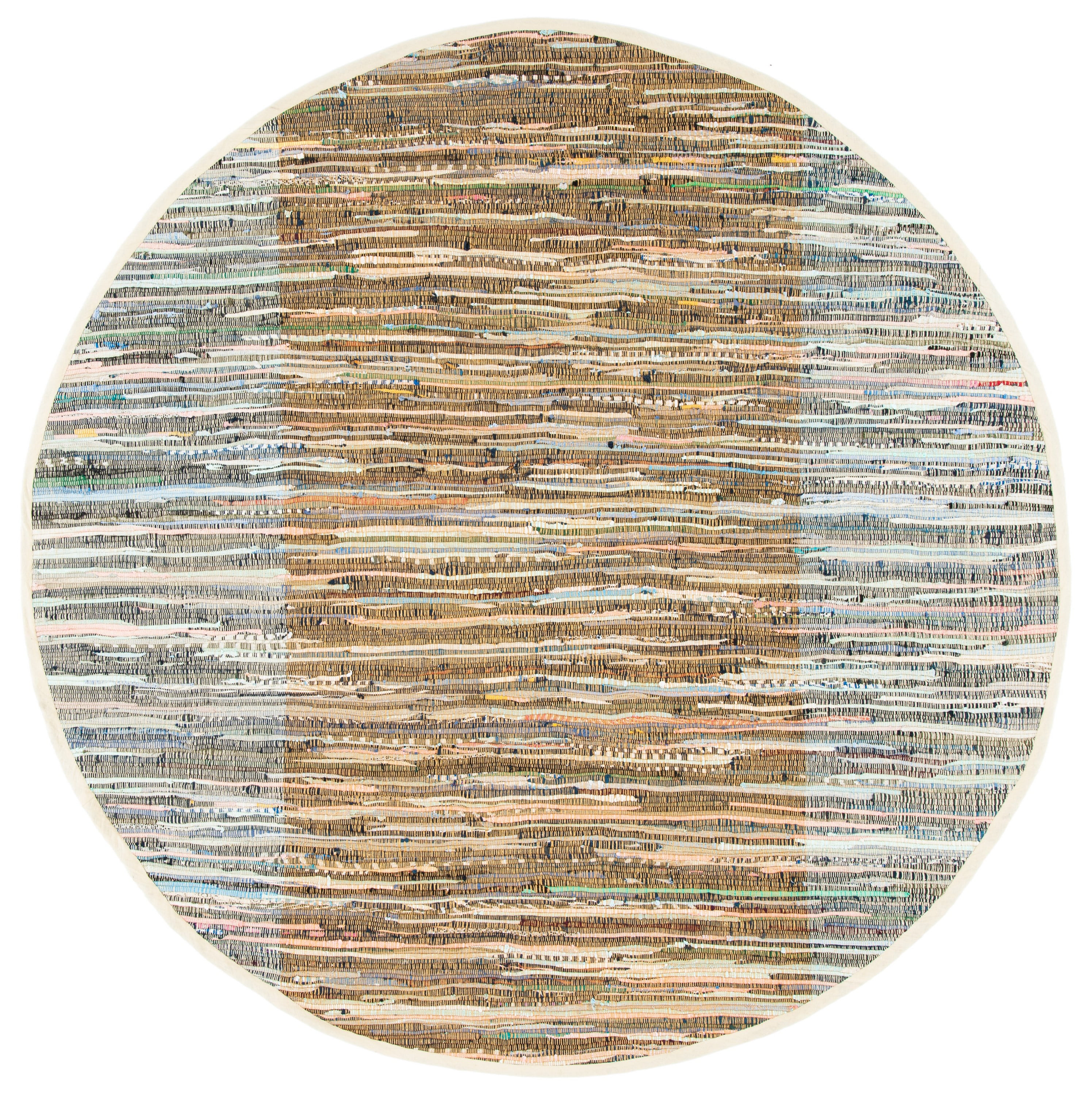 SAFAVIEH Rag Romeo Striped Cotton Area Rug, Rust/Gold, 6' x 6' Round ...