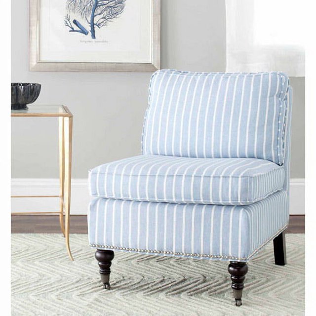 SAFAVIEH Randy Transitional Upholstered Slipper Chair w/ Casters, Blue ...