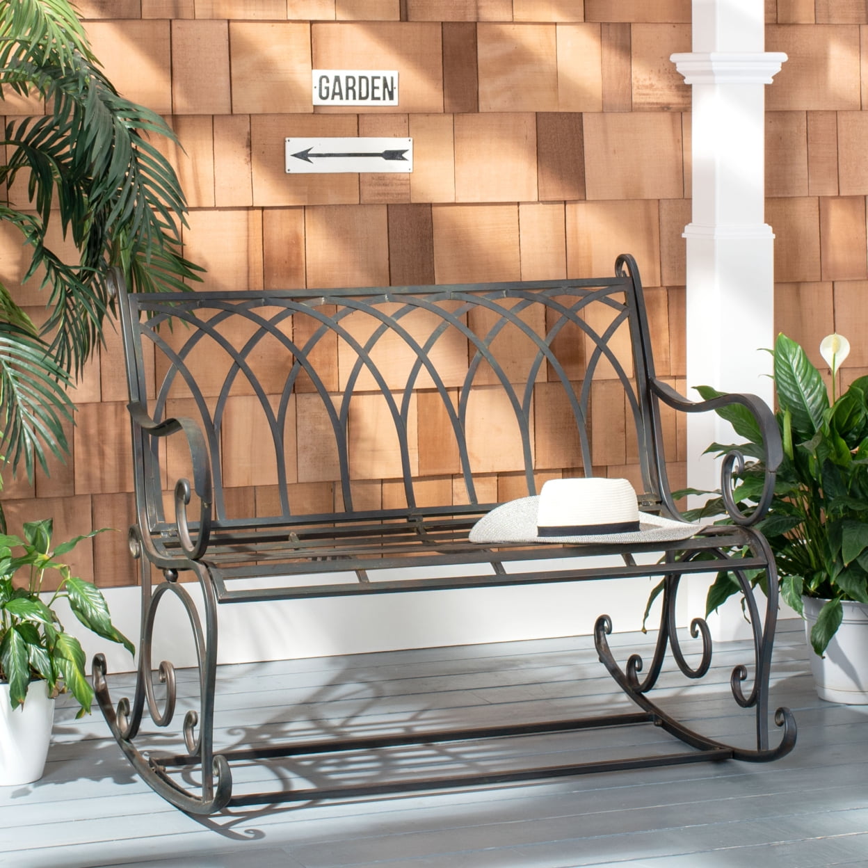 SAFAVIEH Ressi Rustic Outdoor Patio Rocking Bench, Black Rust - Walmart.com