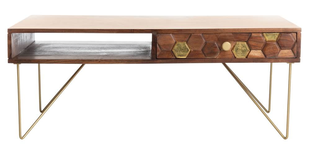 Free Shipping! Safavieh Reveena Bohemian Coffee Table Walnut Brass ...