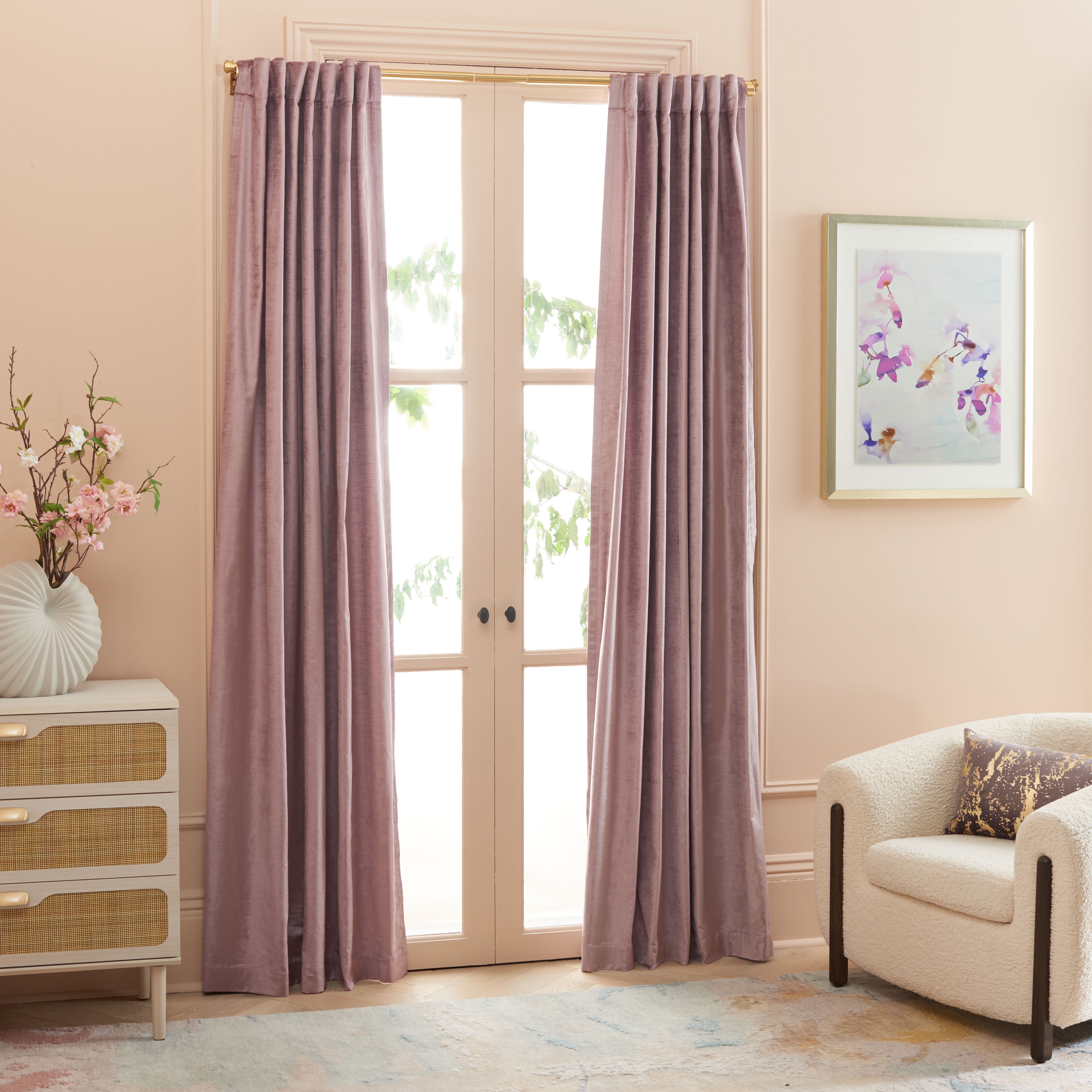 SAFAVIEH Rosedale Glam Light Pink Solid Tab Top Blackout Curtains, 52 ...