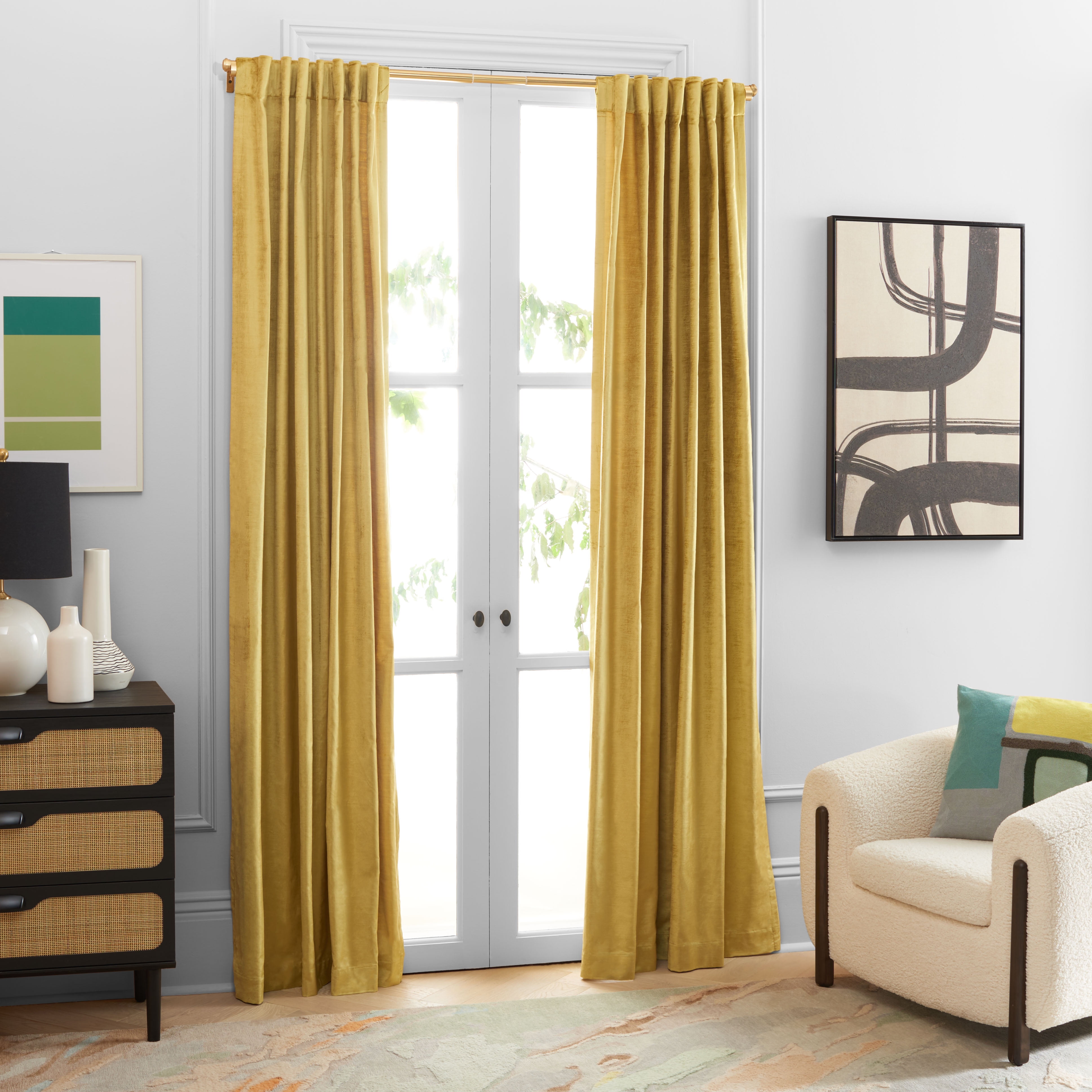 SAFAVIEH Rosedale Glam Yellow Solid Tab Top Blackout Curtains, 52" x 96 ...