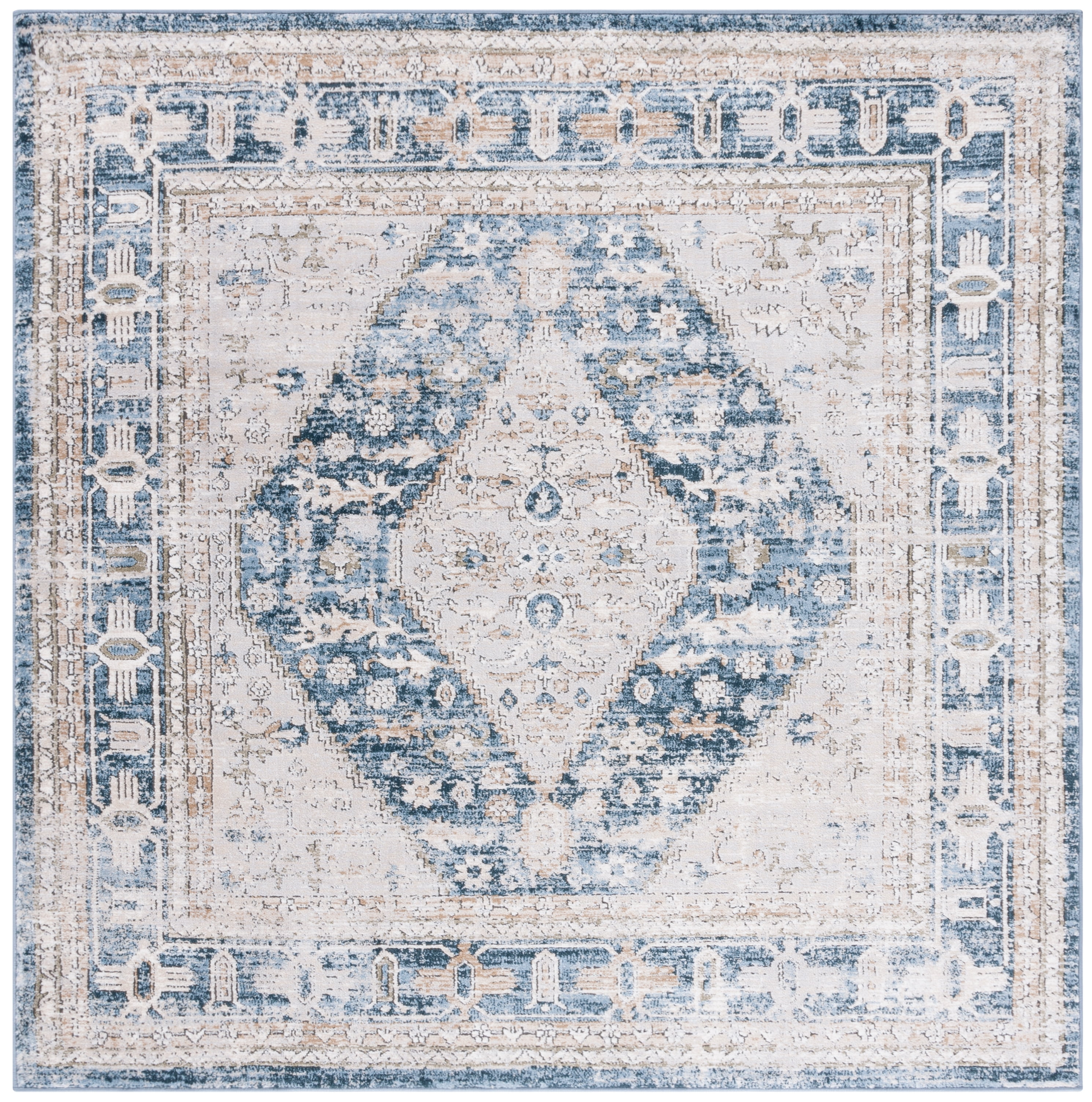 SAFAVIEH Rosewood Zander Medallion Area Rug, Ivory/Blue, 6'7" x 6'7 ...