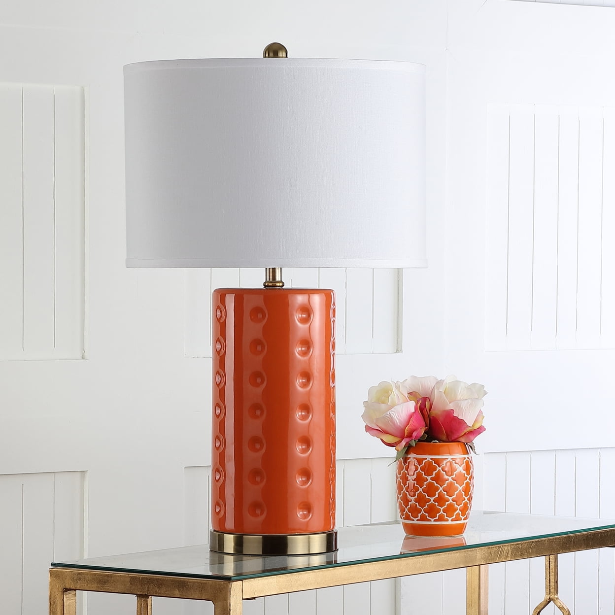 SAFAVIEH Roxanne 26 in. H Ceramic Glam Table Lamp, Orange, Set of 2 ...