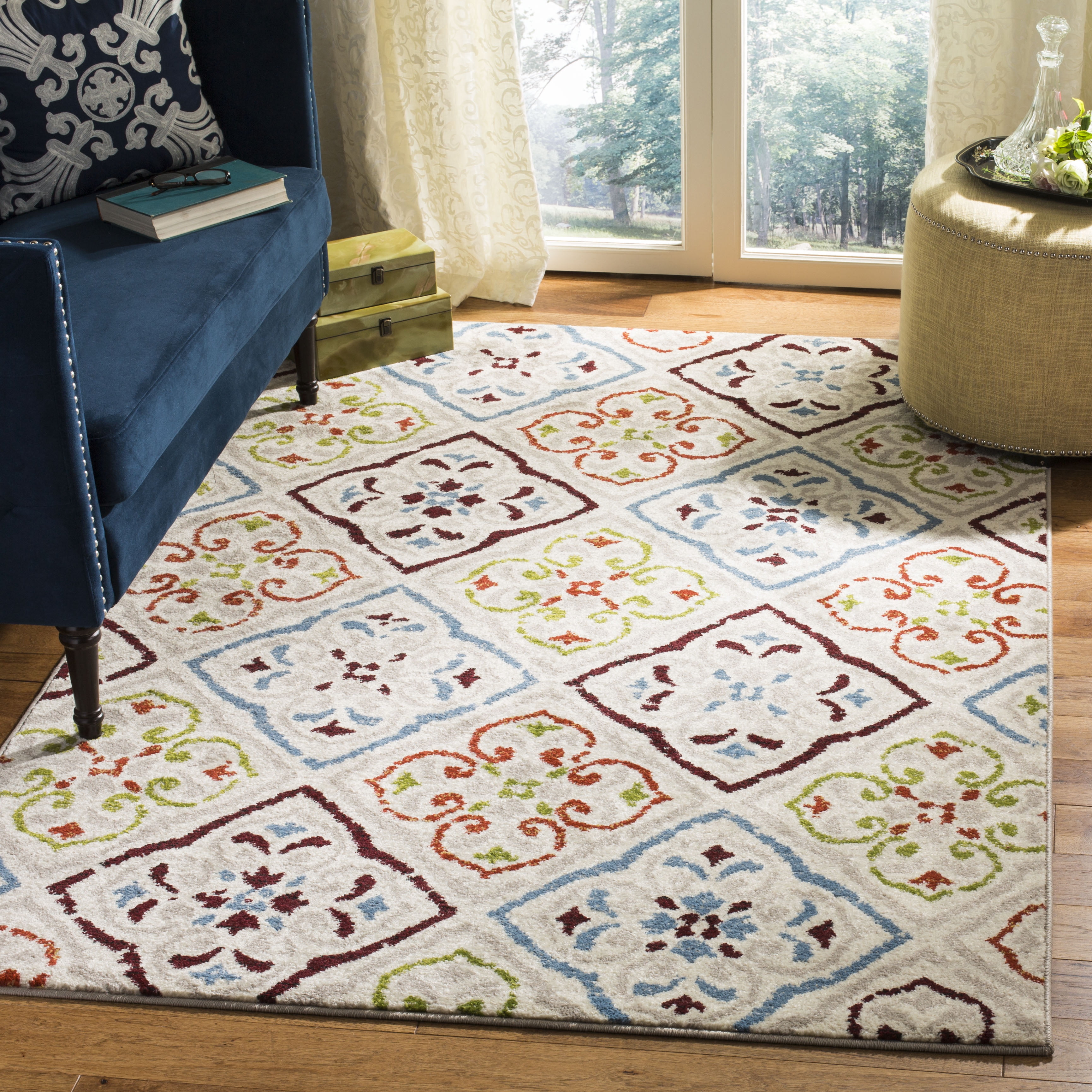 SAFAVIEH Sagamore Jenessa Geometric Medallion Area Rug, Light Grey ...