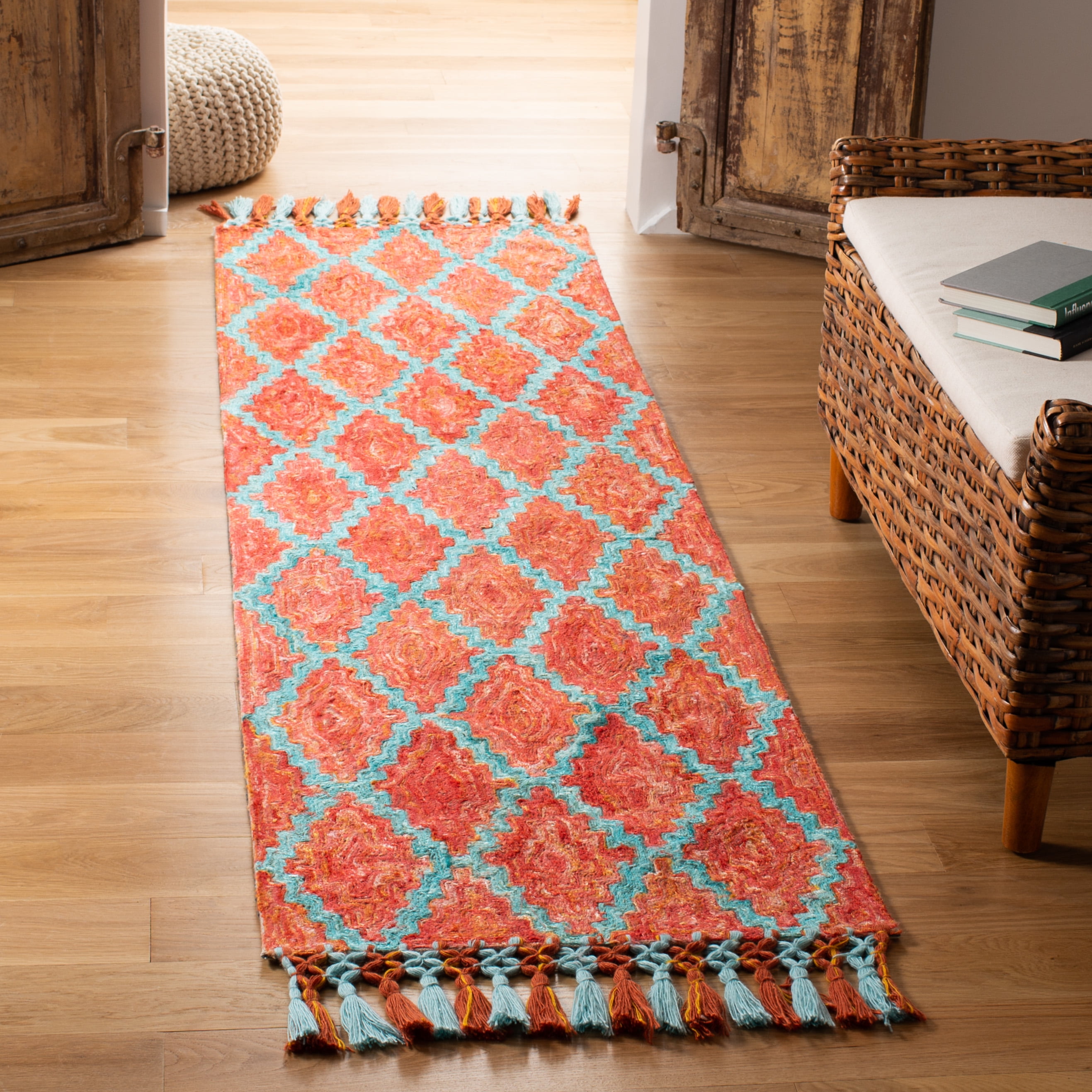 SAFAVIEH Sahara SAH467P Handmade Rust / Aqua Rug - Walmart.com