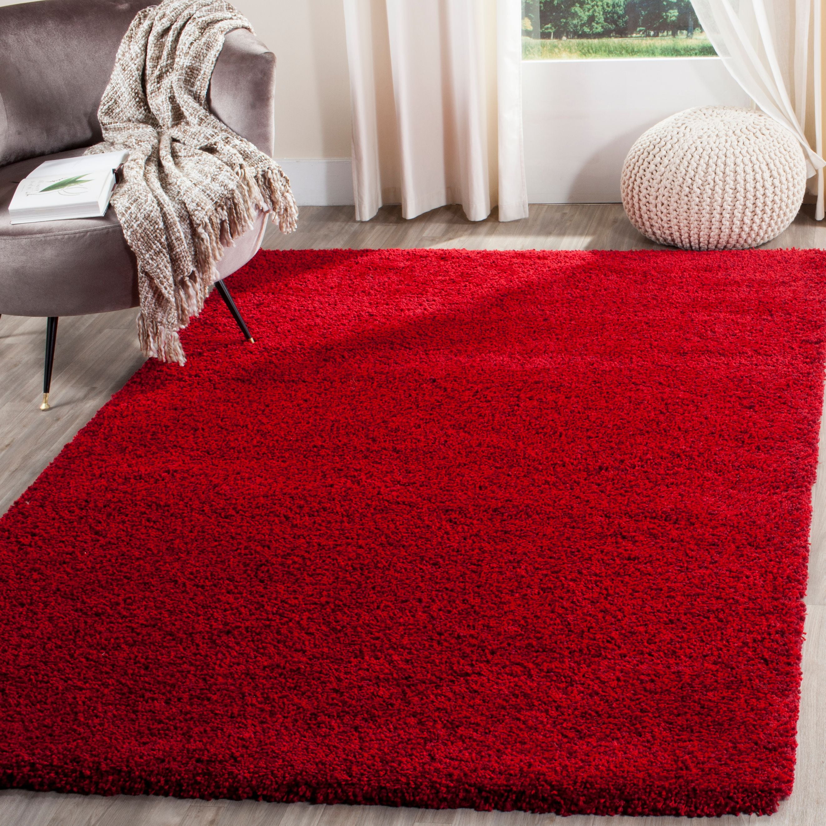SAFAVIEH Santa Monica Chelsey Solid Shag Area Rug, Red, 8' x 10 ...