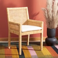 SAFAVIEH Cristen Rattan Parson Chair w/ Cushion, Natural White ...