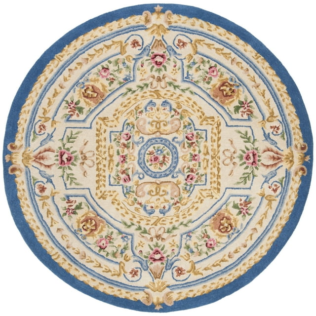 SAFAVIEH Savonnerie Barrfind Floral Wool Area Rug, Blue/Ivory, 6' x 6 ...
