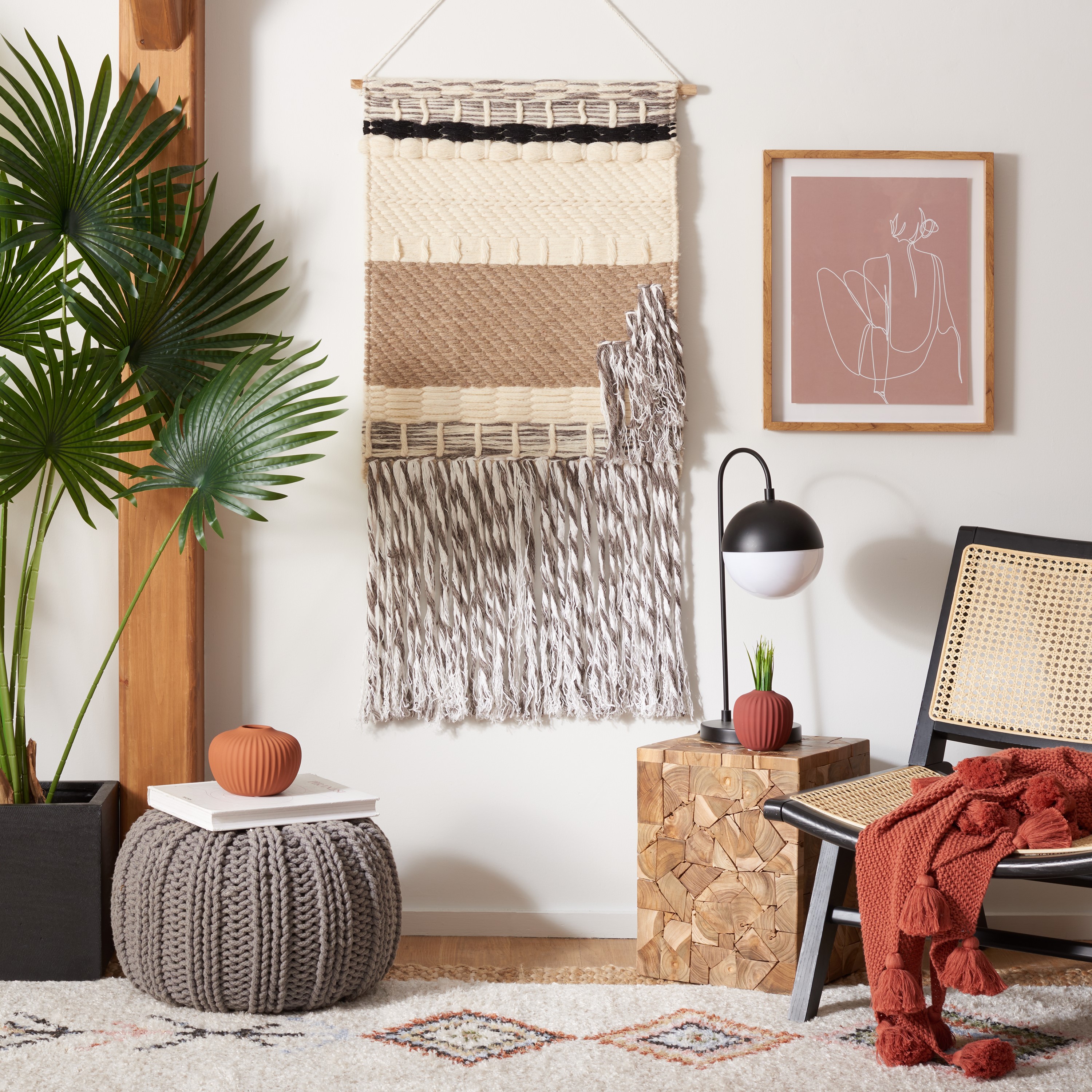 SAFAVIEH Sedona Striped Fringe Wall Art, 4" x 20", Ivory/Black ...