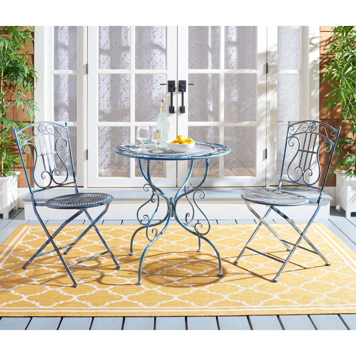 SAFAVIEH Semly Rustic Outdoor Patio 3 Pc Bistro Set, Antique Blue ...
