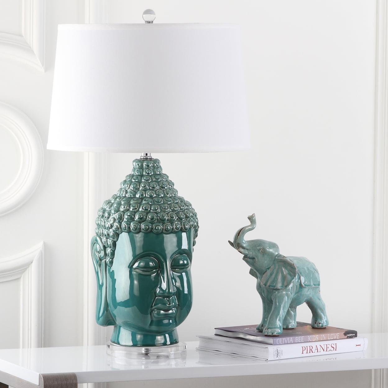 SAFAVIEH Serenity 31 in. H Buddha Head Table Lamp, Blue, Set of 2 ...