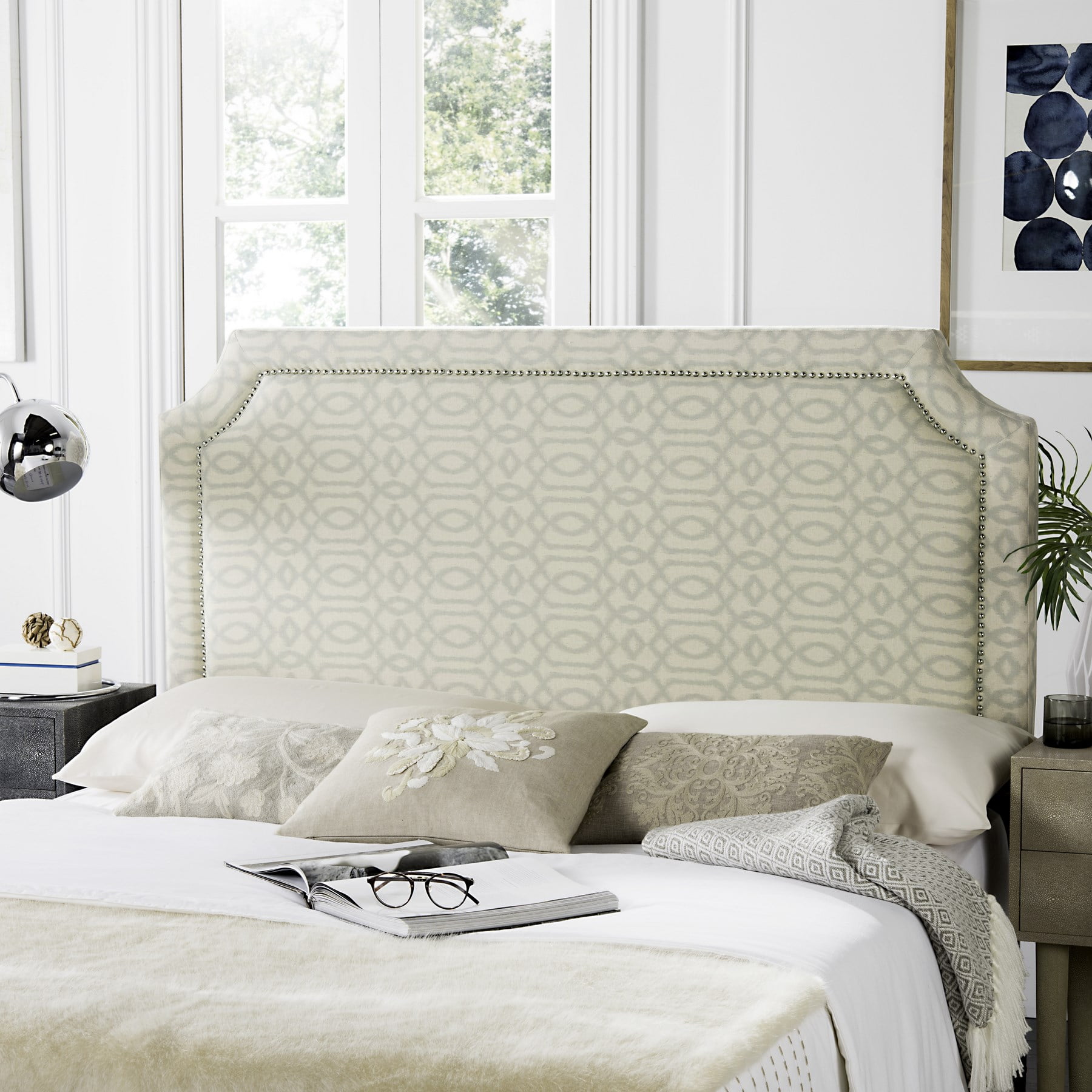SAFAVIEH Shayne Modern Classic Upholstered Headboard with Nail Heads ...