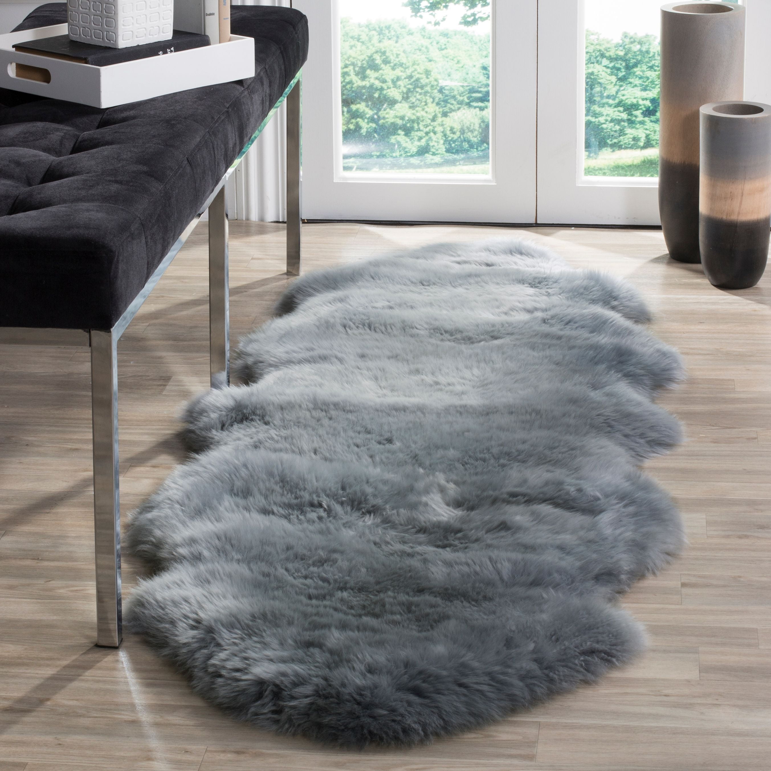 SAFAVIEH Sheep Skin Collection SHS121B Steel Blue Rug - Walmart.com