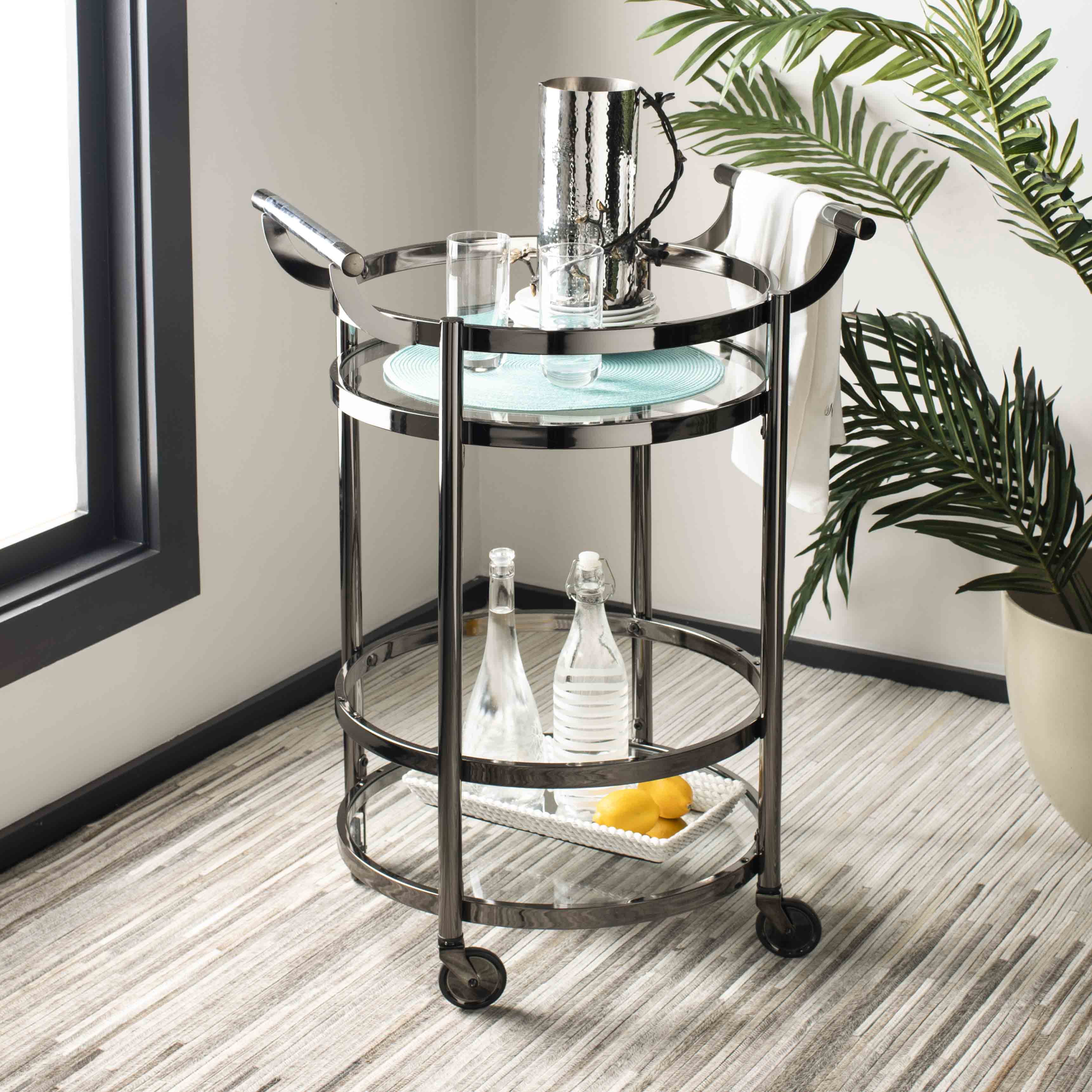 SAFAVIEH Sienna 2 Tier Modern Glam Round Bar Cart with Casters, Gun ...