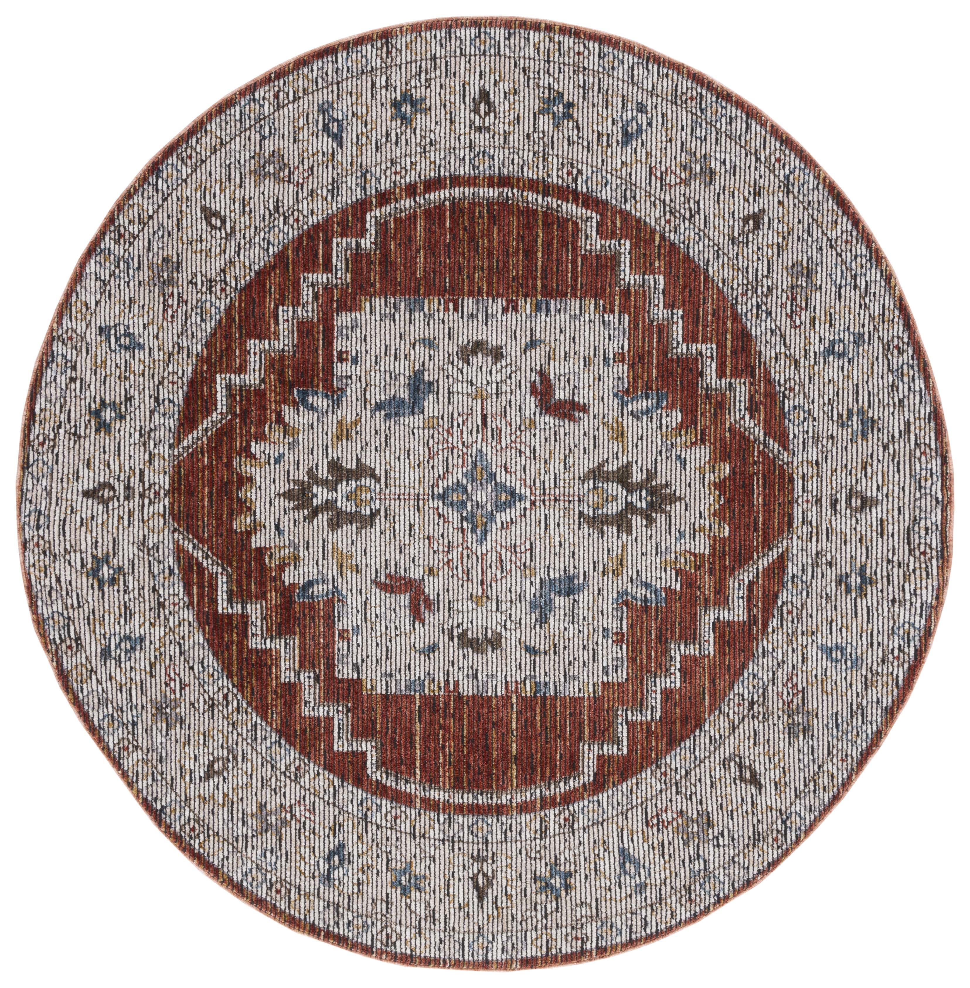 SAFAVIEH Sierra Priscilla Medallion Area Rug, Ivory/Rust, 6' x 6' Round ...