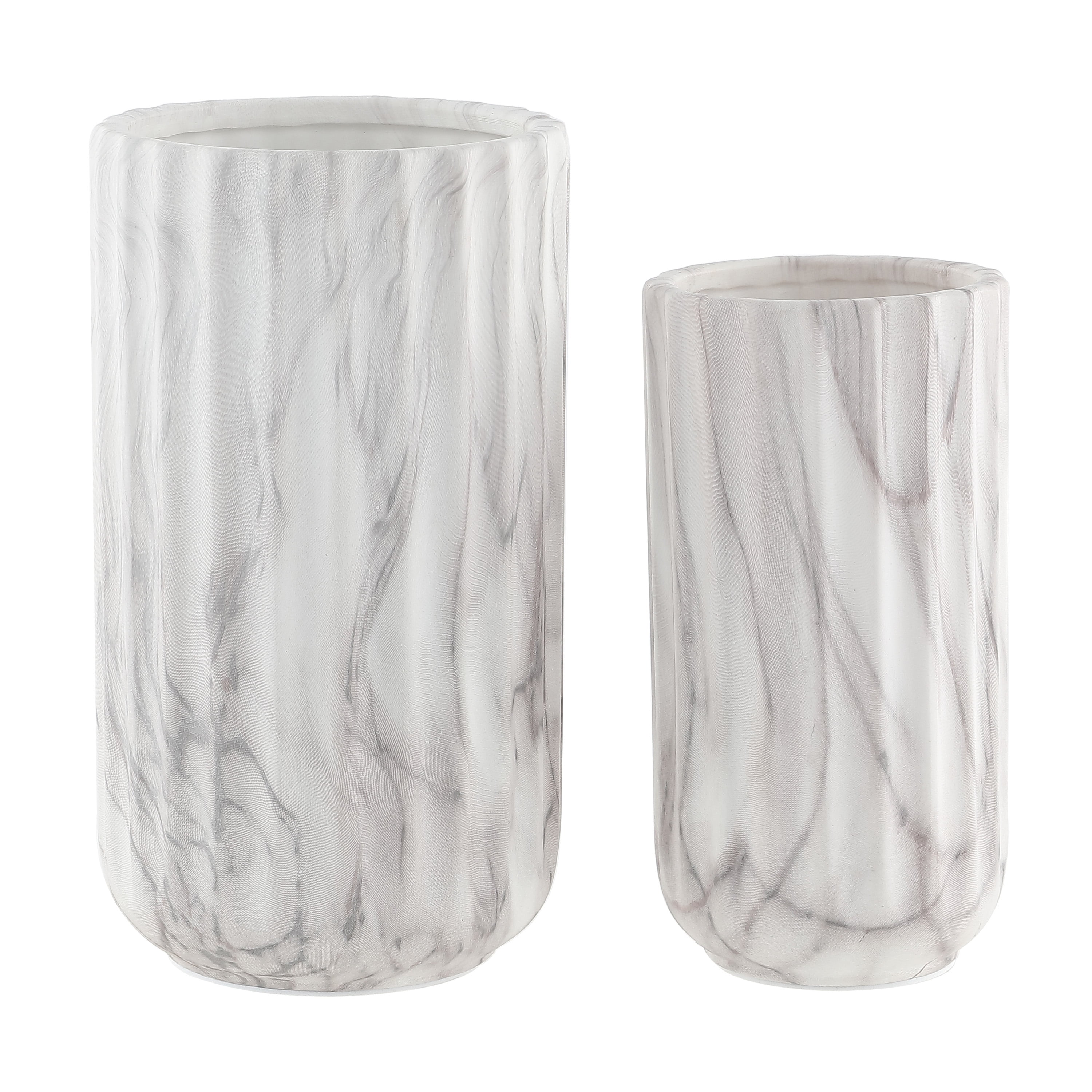 SAFAVIEH Silene Abstract Column Ceramic Vase, Set of 2, White Marble ...