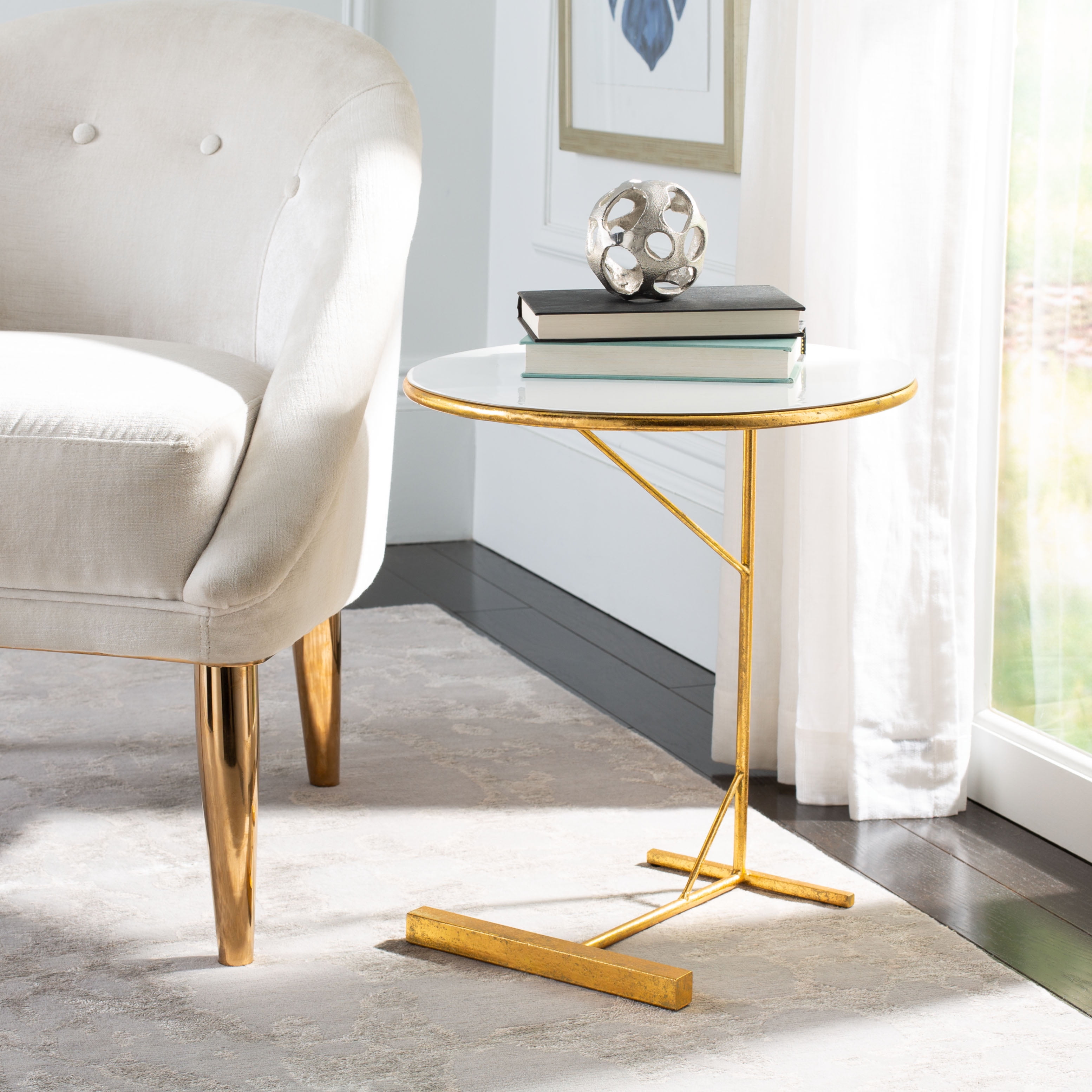 SAFAVIEH Sionne Modern Solid Round Corner Table, White/Gold - Walmart.com
