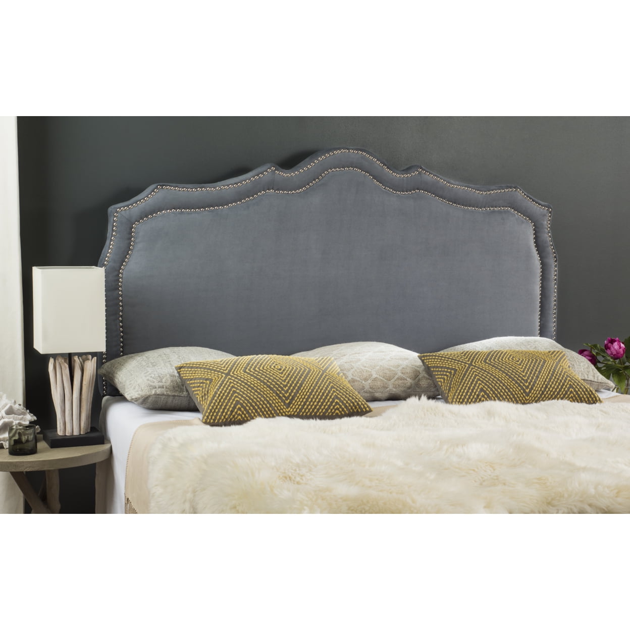 SAFAVIEH Skyler Retro Arched Upholstered Headboard with Nail Heads ...