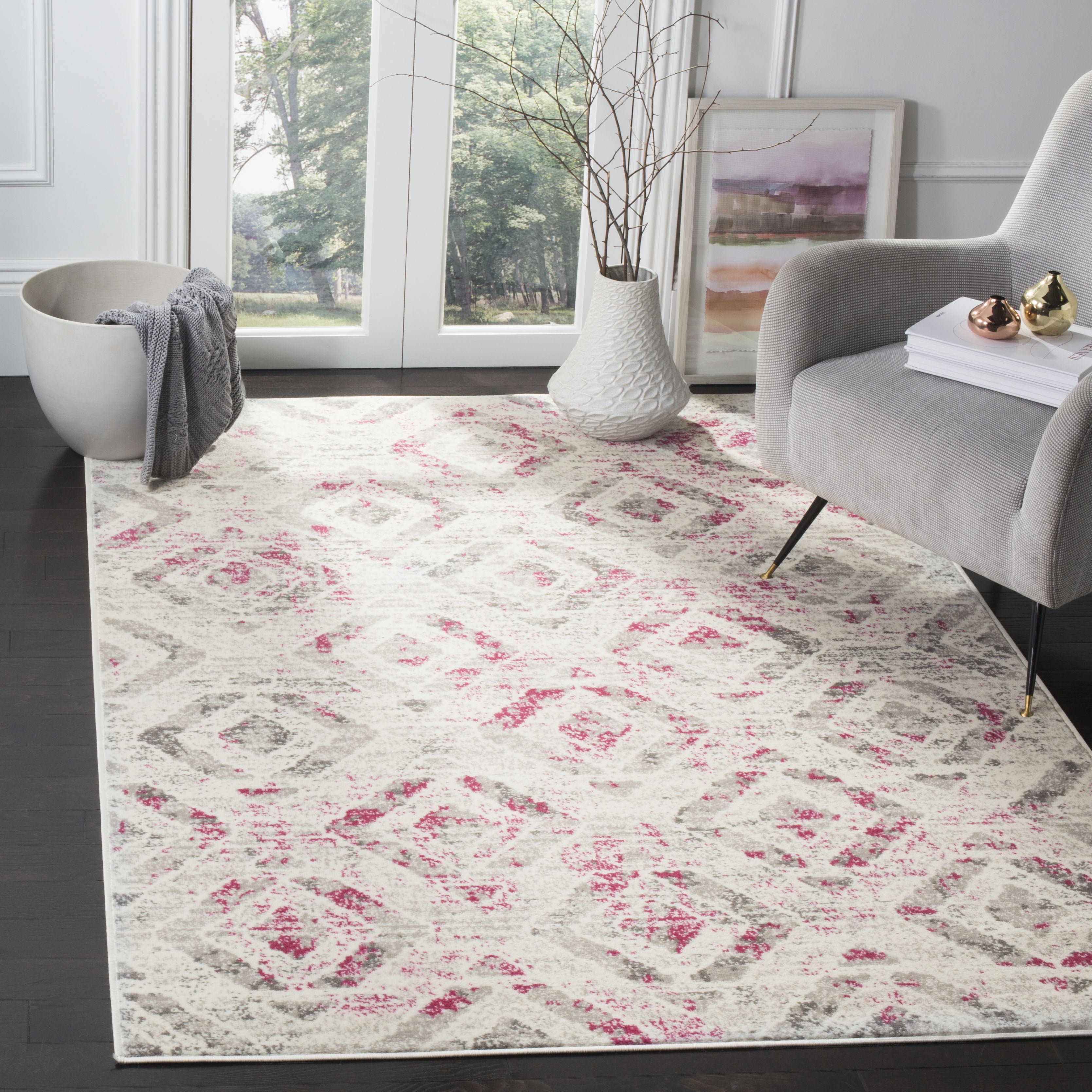 SAFAVIEH Skyler Salim Geometric Area Rug, Ivory/Pink, 8' x 10 ...