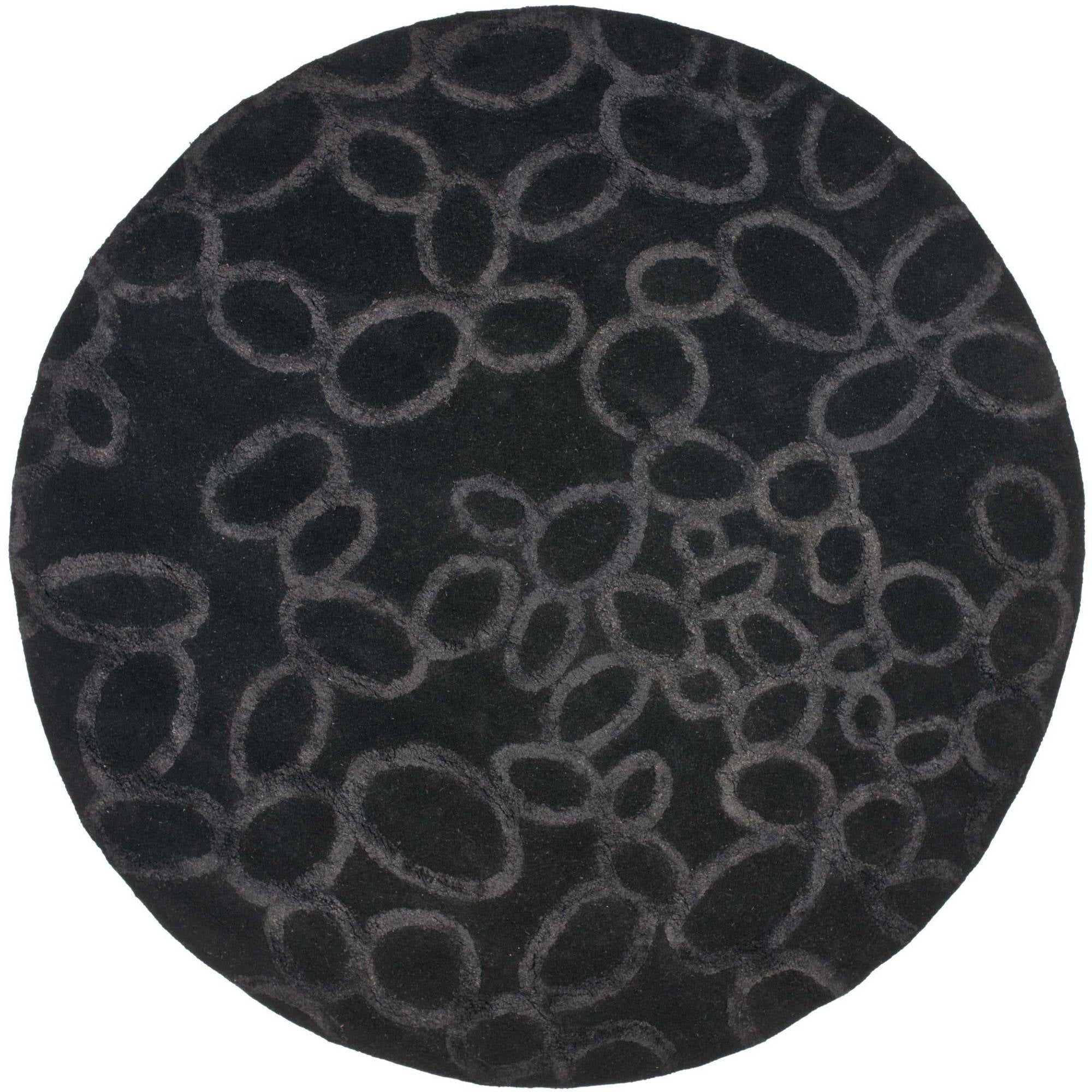 SAFAVIEH Soho Ali Geometric Wool Area Rug, Black, 6' x 6' Round ...