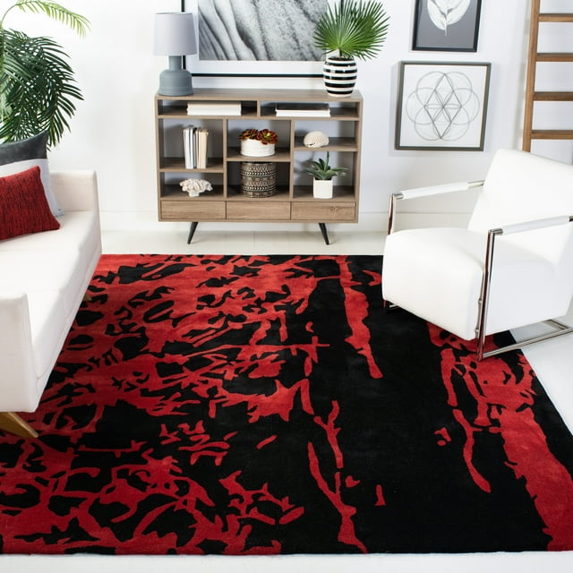 SAFAVIEH Soho Alura Abstract Wool Area Rug, Black/Red, 8' x 8' Square ...
