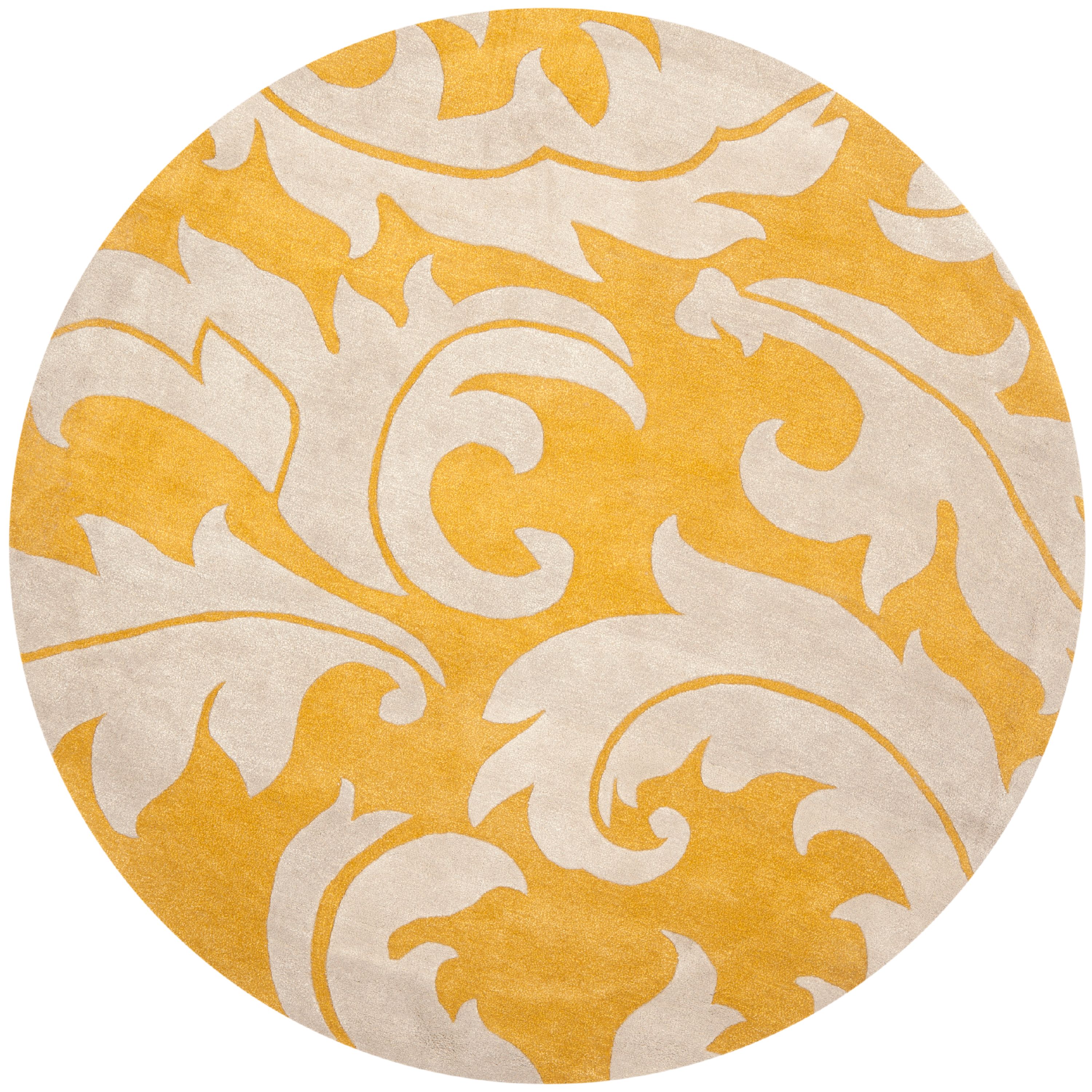 SAFAVIEH Soho Blair Floral Wool Area Rug, Gold/Ivory, 8' x 8' Round ...