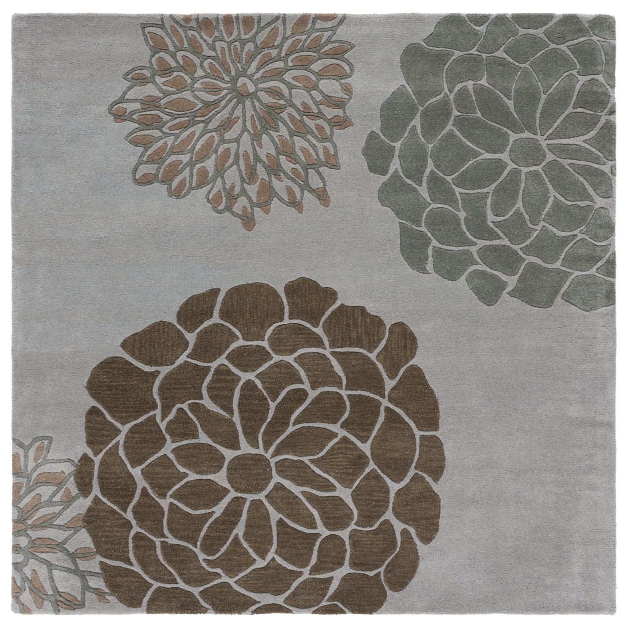 SAFAVIEH Soho Brisbane Floral Wool Area Rug, Light Grey, 6' x 6' Square ...