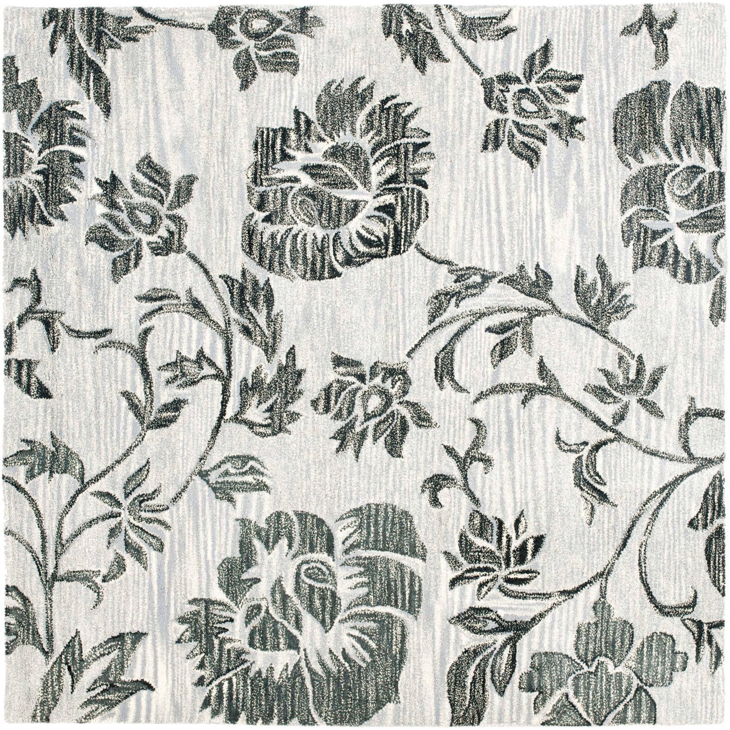 SAFAVIEH Soho Crystal Floral Wool Area Rug, Grey/Black, 6' x 6' Square ...