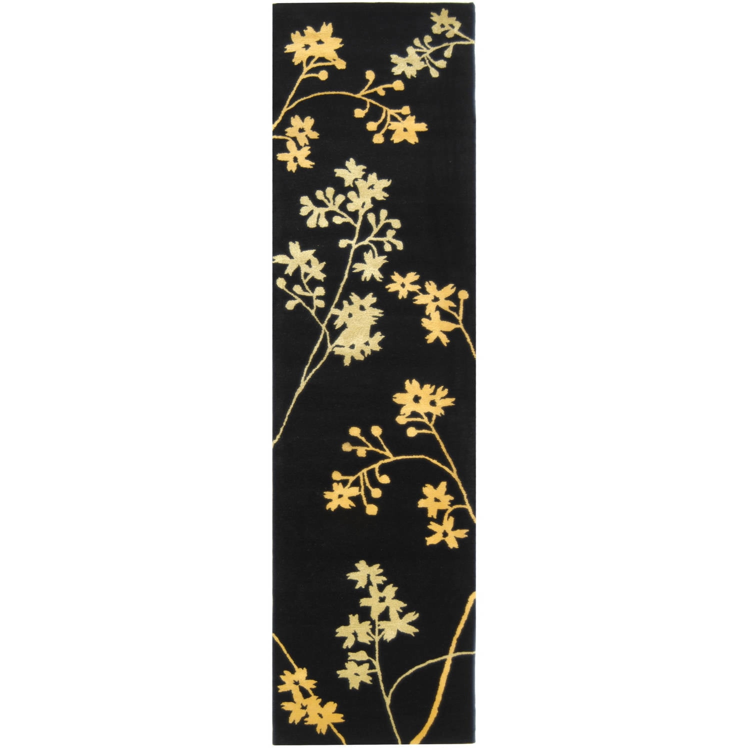 SAFAVIEH Soho Emerald Floral Wool Runner Rug, Black/Lime, 2'6" x 10 ...