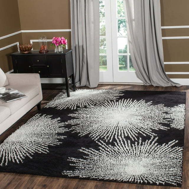 SAFAVIEH Soho Fiesta Celebration Wool Area Rug, Black/White, 7'6" x 9'6 ...