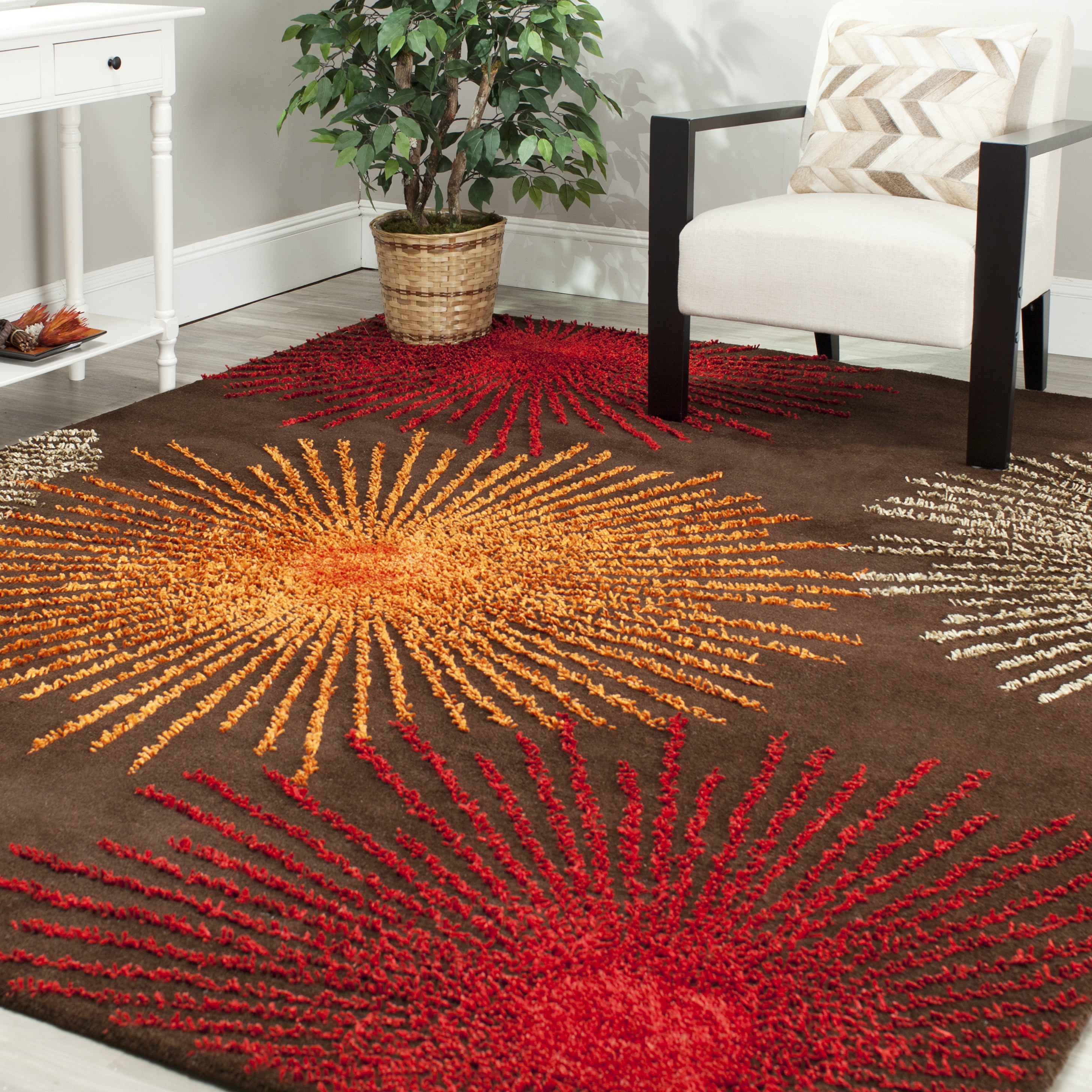 SAFAVIEH Soho Fiesta Celebration Wool Area Rug, Brown/Multi, 6' x 6 ...