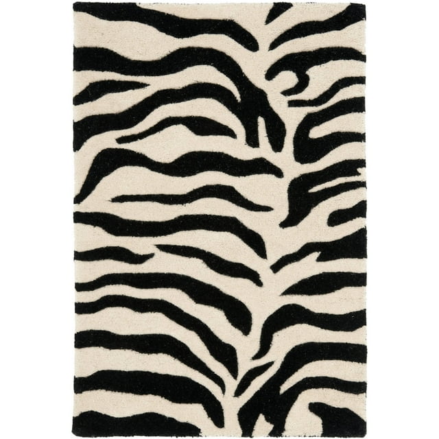 SAFAVIEH Soho Frazier Zebra Striped Wool Area Rug, Beige/Black, 2' x 3 ...