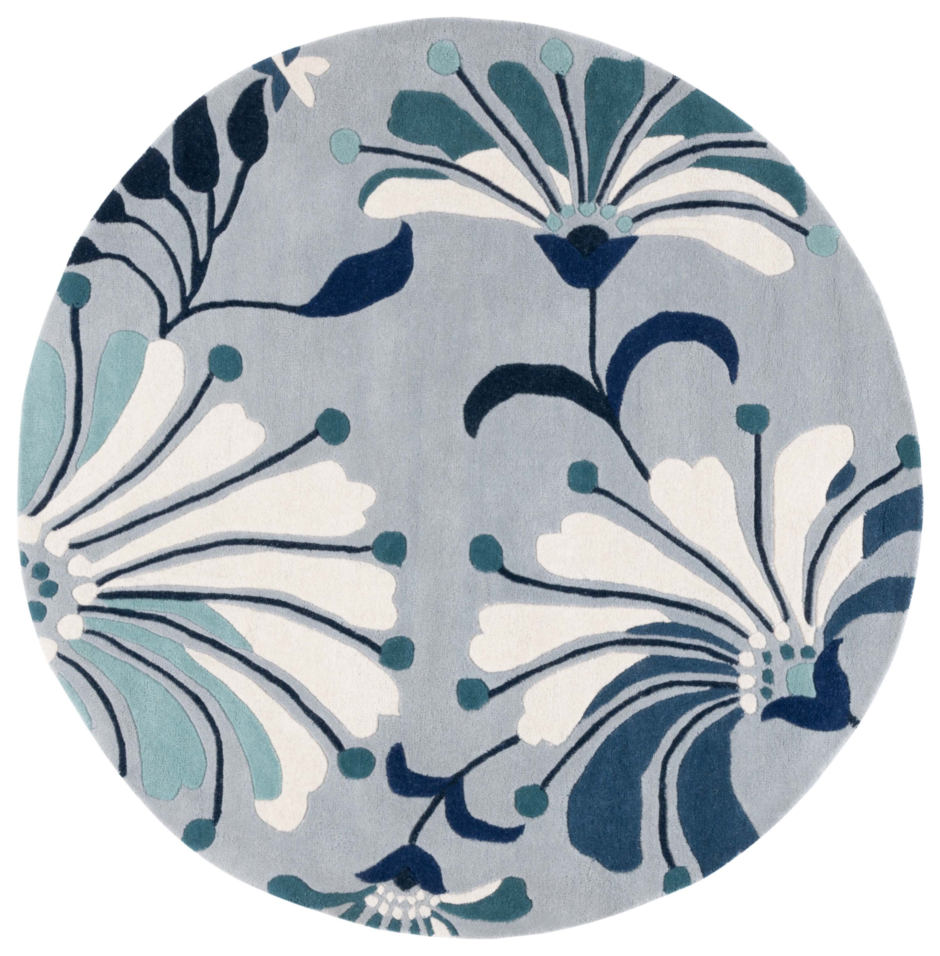 SAFAVIEH Soho Gibson Floral Area Rug, Blue/Ivory, 6' x 6' Round ...