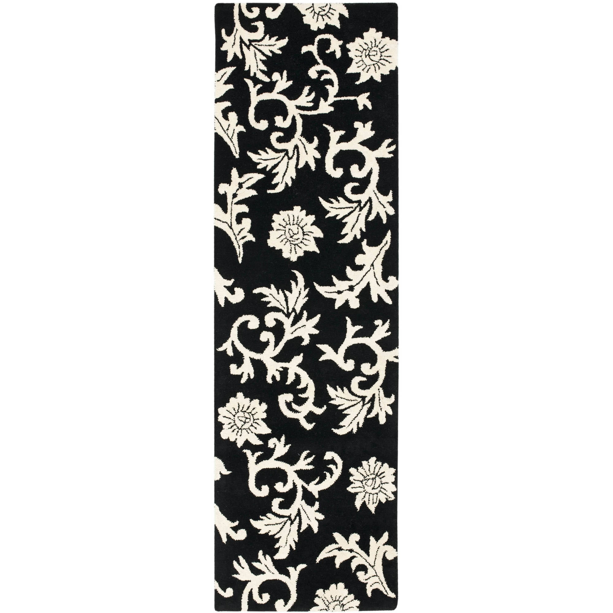 SAFAVIEH Soho Iris Floral Wool Runner Rug, Black/Ivory, 2'6" x 8 ...