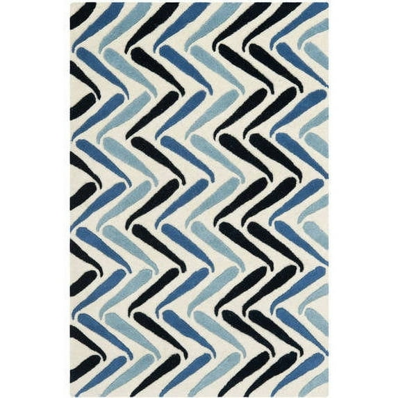 SAFAVIEH Soho Jaimie Chevron Wool Area Rug, Ivory/Blue, 2'6" x 4 ...