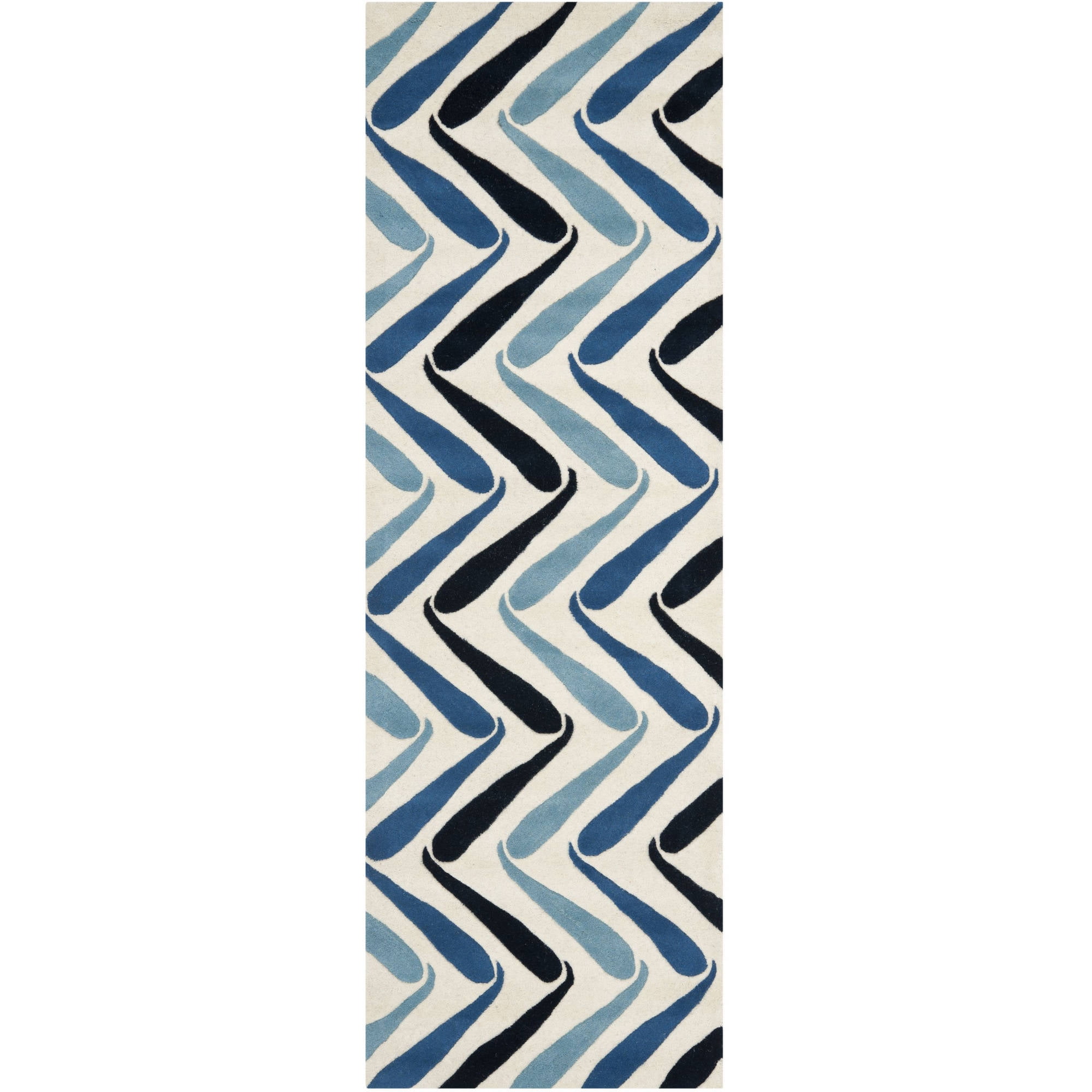SAFAVIEH Soho Jaimie Chevron Wool Runner Rug, Ivory/Blue, 2'6" x 8 ...