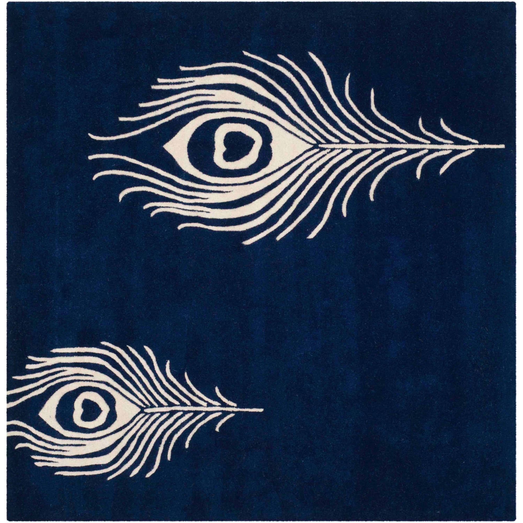 SAFAVIEH Soho Jarvis Peacock Feather Wool Area Rug, Navy/Ivory, 6' x 6 ...