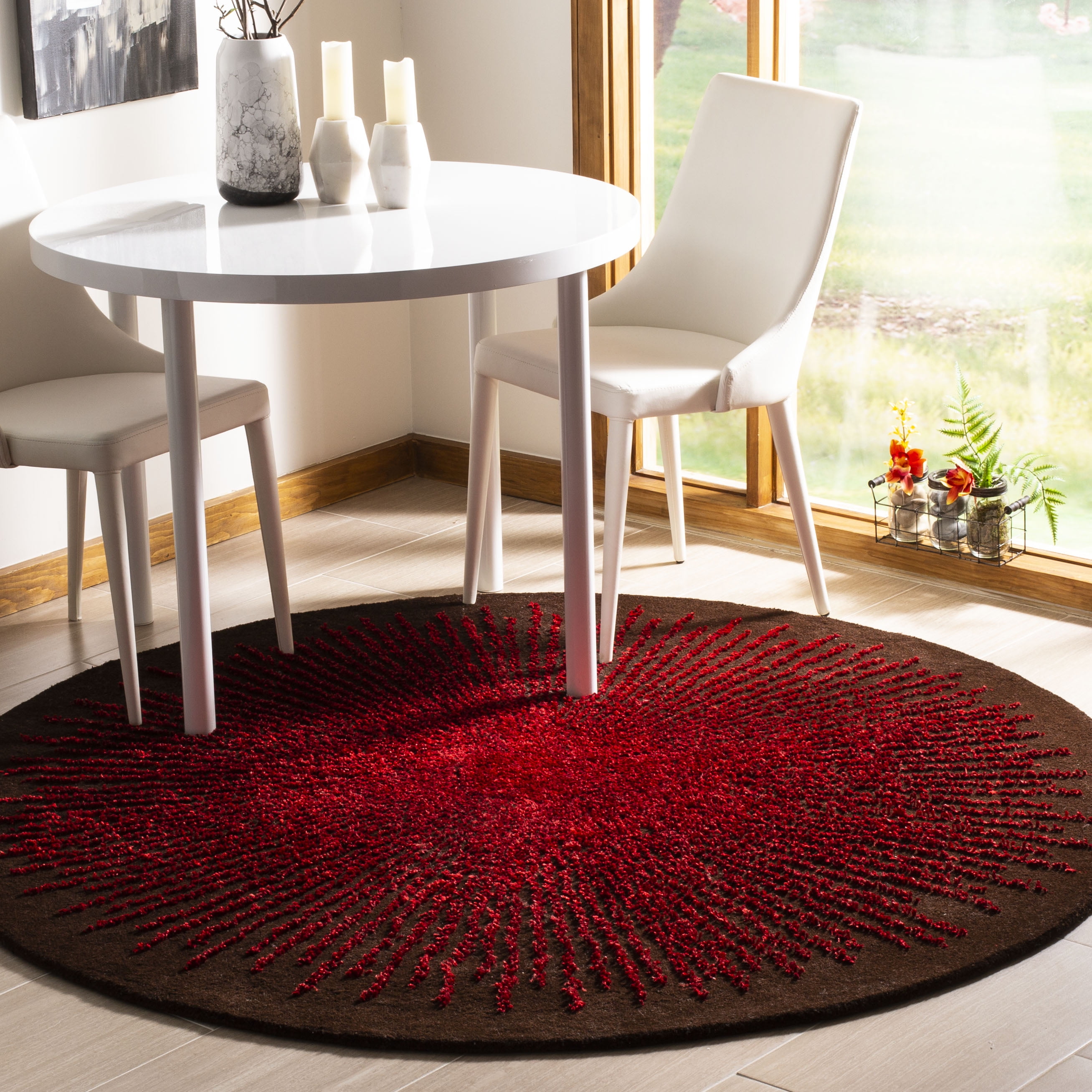 SAFAVIEH Soho Michelle Geometric Area Rug, Brown/Red, 6' x 6' Round ...