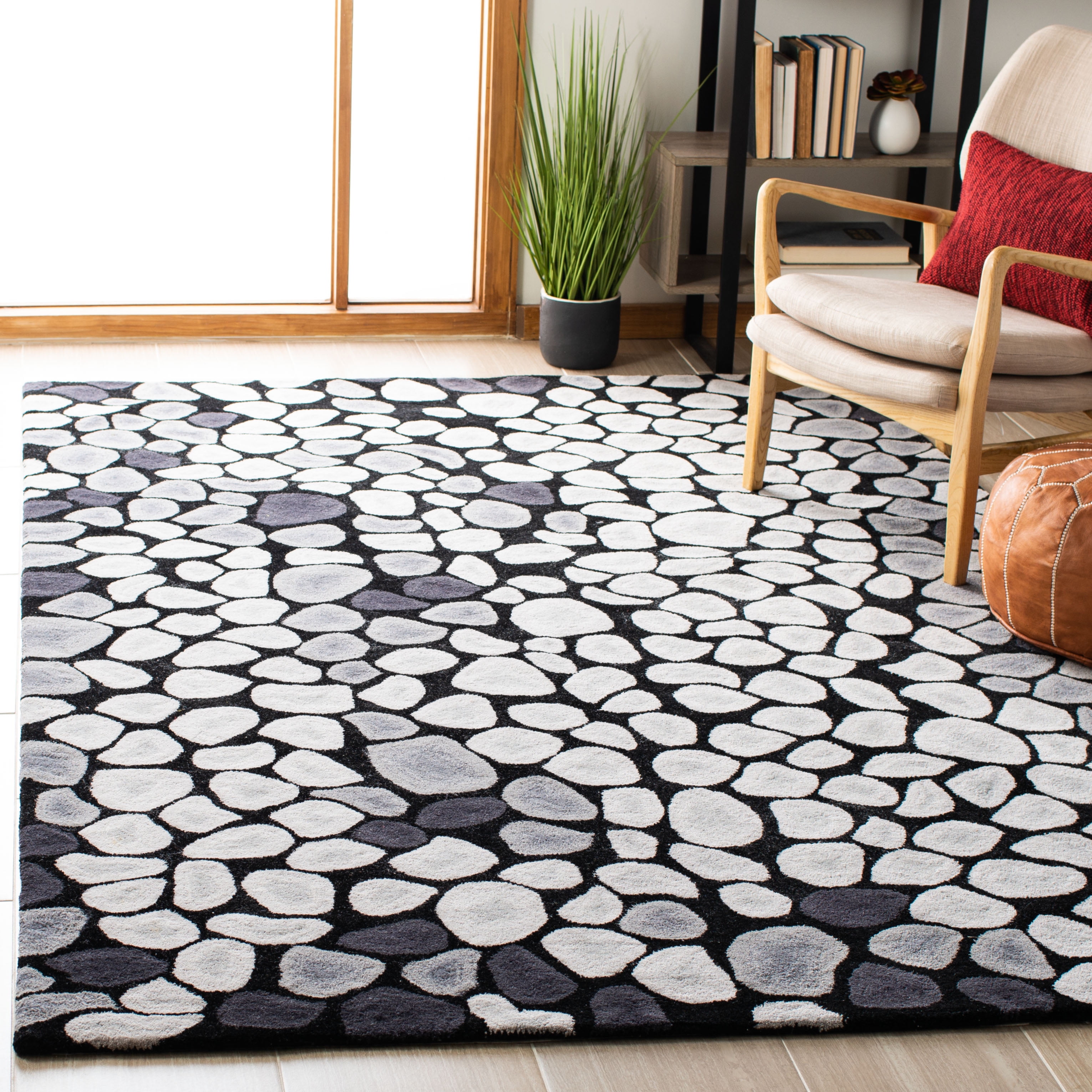 SAFAVIEH Soho Stones Accent Wool Area Rug, Grey/Ivory, 2' x 3 ...