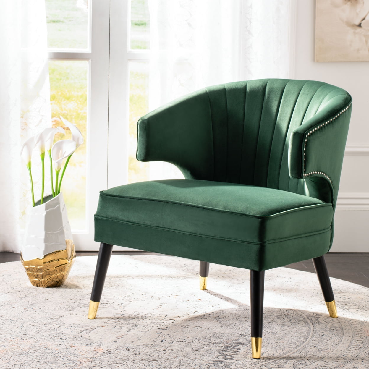 SAFAVIEH Stazia Mid Century Retro Wingback Accent Chair Forest Green Walmart